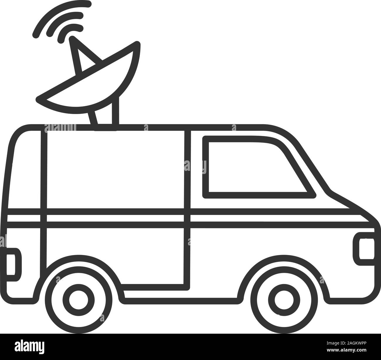 News Van lineare Symbol. Dünne Linie Abbildung. Sat-Truck ...