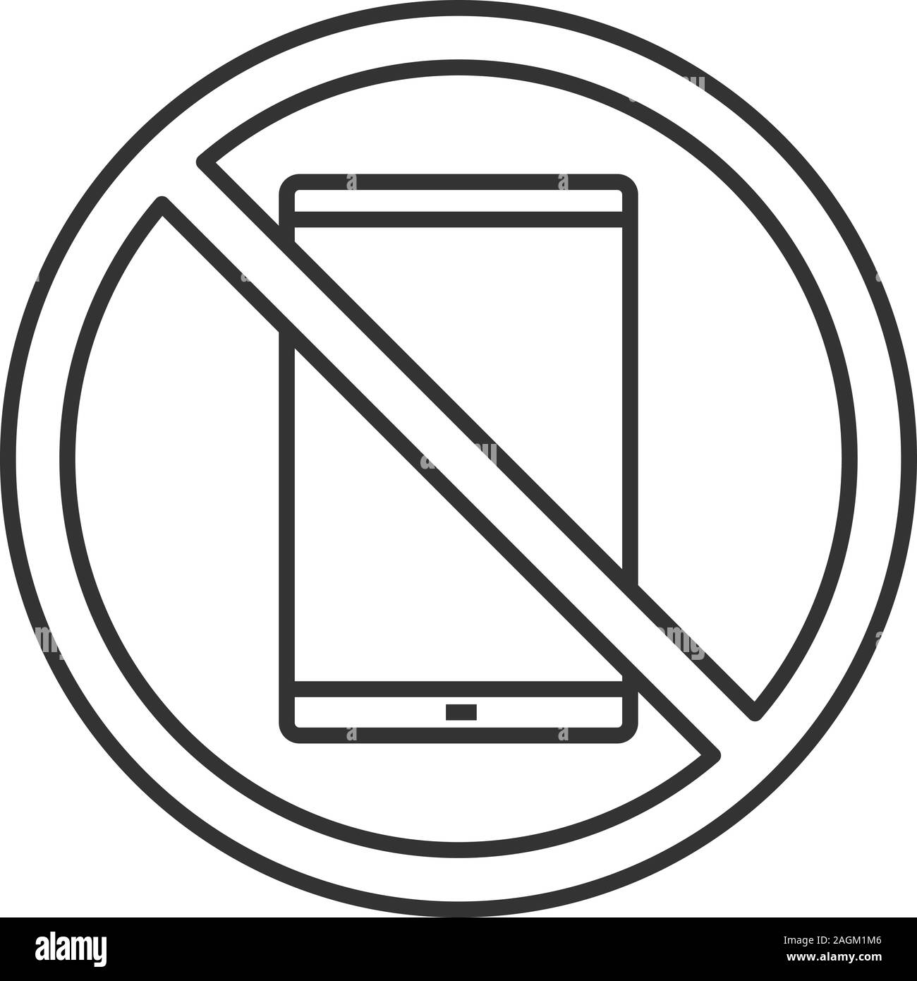 Verboten Schild mit Handy lineare Symbol. Dünne Linie Abbildung. Kein ...