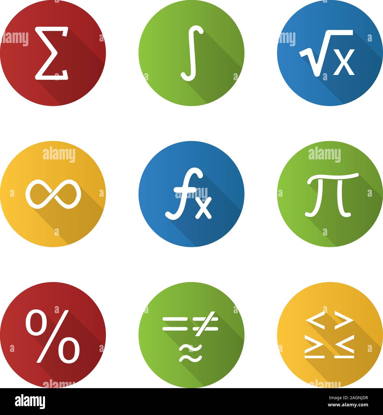 Mathematik flache Bauweise lange Schatten Glyphe Symbole gesetzt ...
