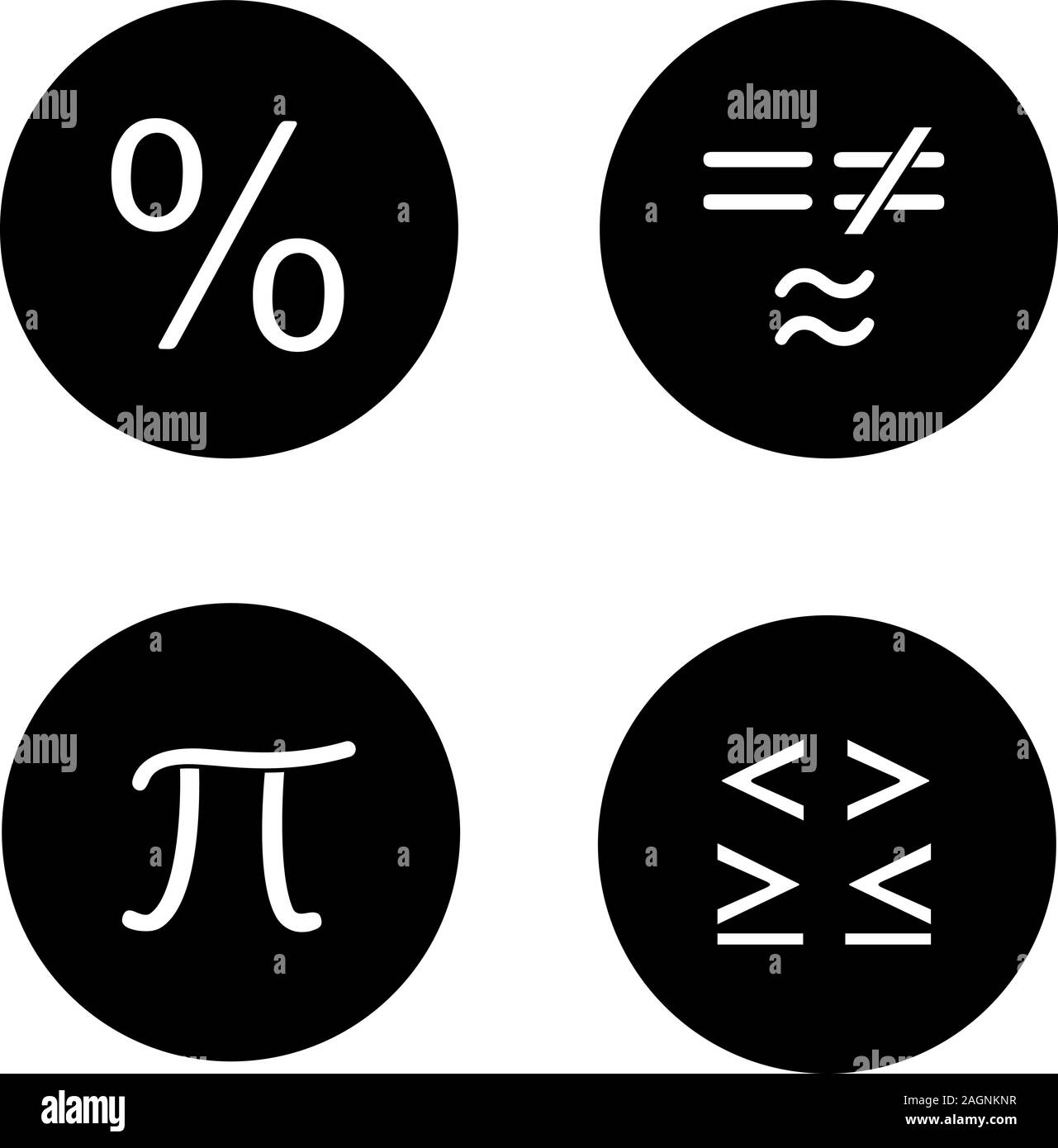 Mathematik Glyphe Symbole gesetzt. Pi, Prozent, Gleichheit und ...