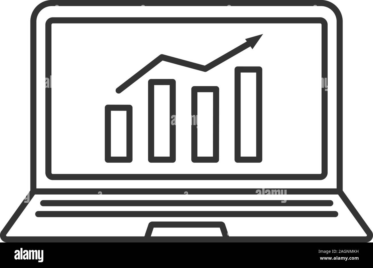Statistiken lineare Symbol. Dünne Linie Abbildung. Notebook display mit ...
