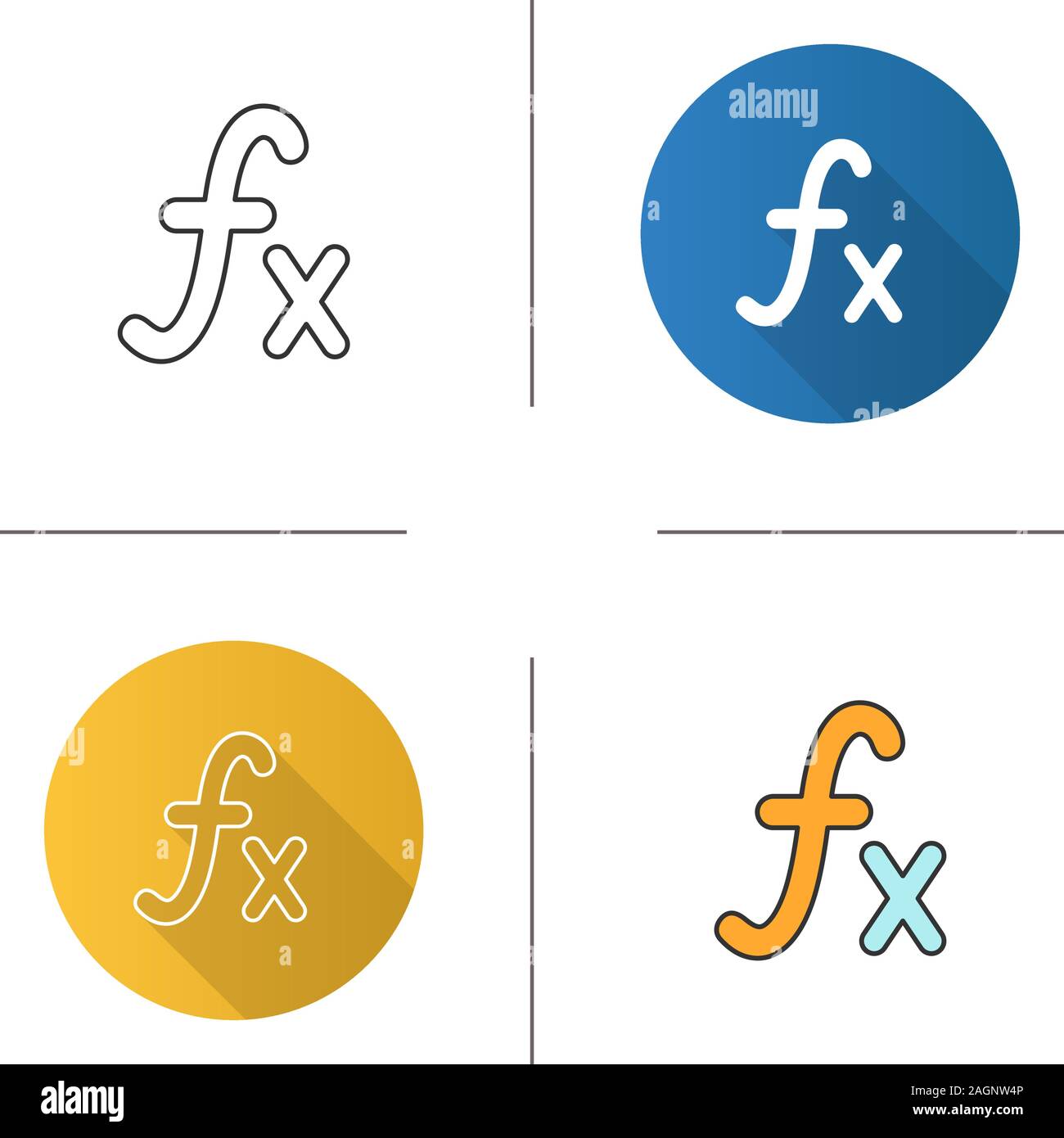 Mathematische Funktion Symbol. Flache Bauweise, lineare und Farbe Stile ...