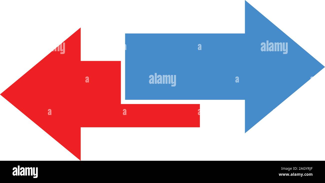 Die Pfeile nach Links oder Rechts, um das Symbol der roten und blauen ...