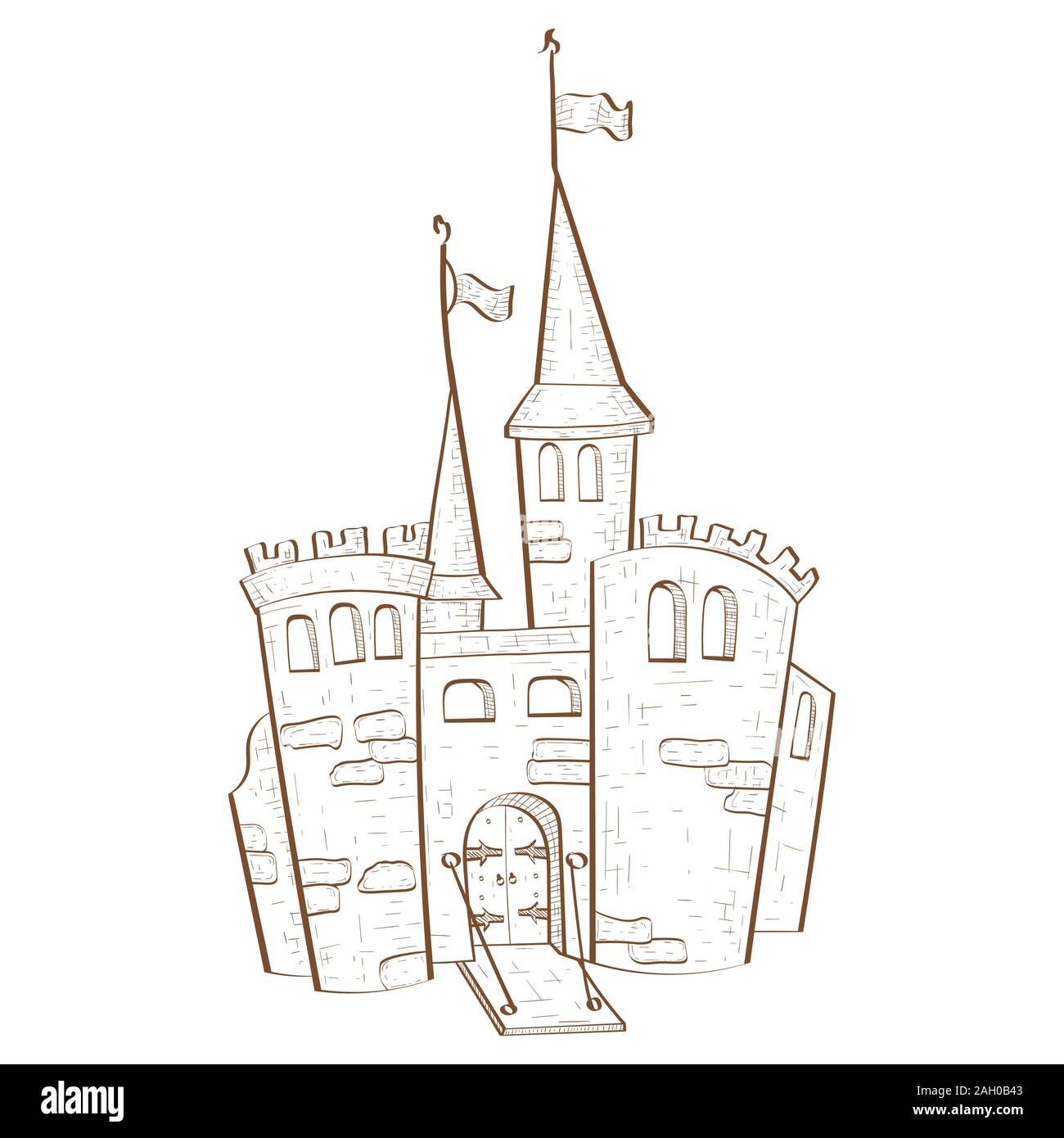 Mittelalterliche Burg. Hand Skizze gezeichnet Stock-Vektorgrafik - Alamy