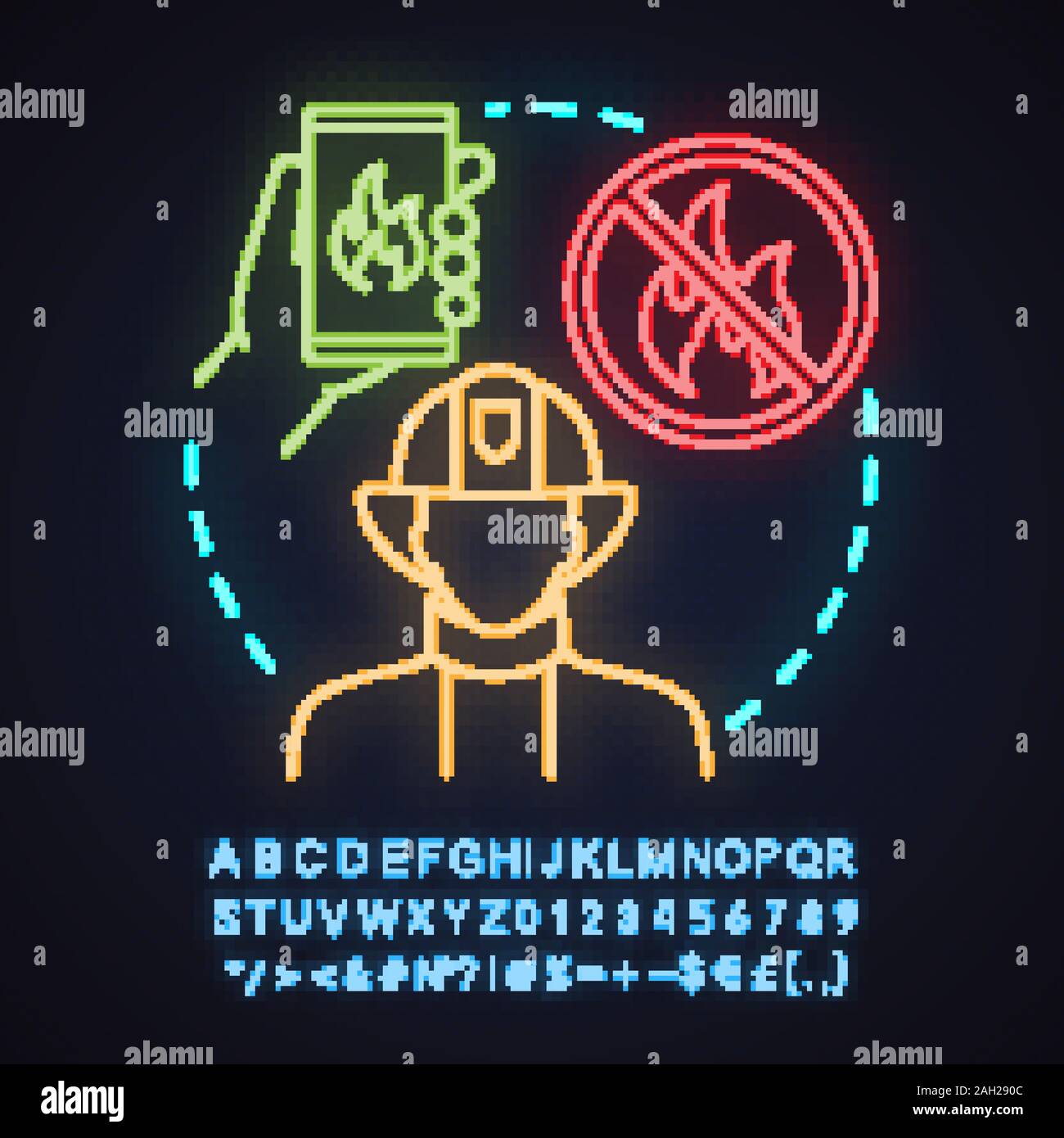 Feuerwehr Neon Licht Konzept Symbol. Die Brandbekämpfung Idee ...