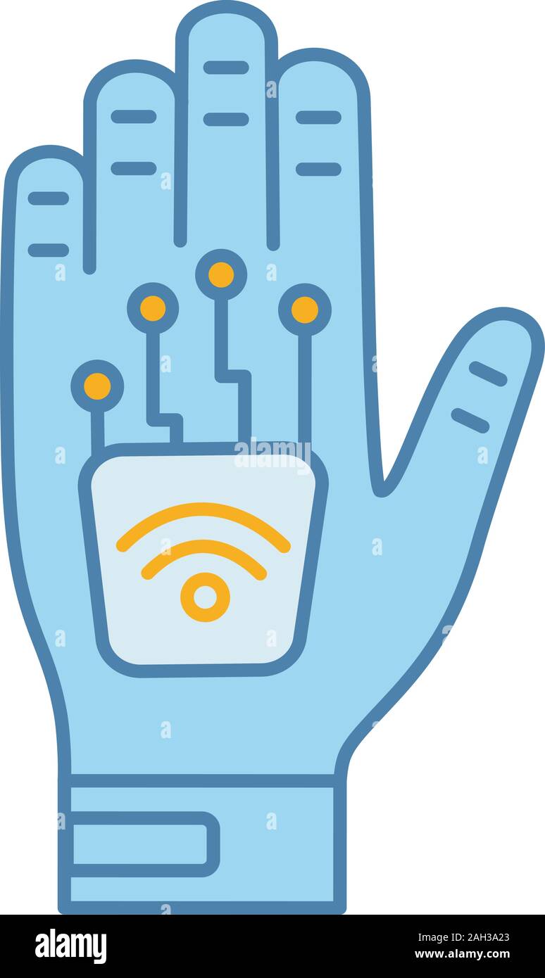 Der Mikrochip in der Hand Farbe Symbol Implantat. NFC-Implantat ...