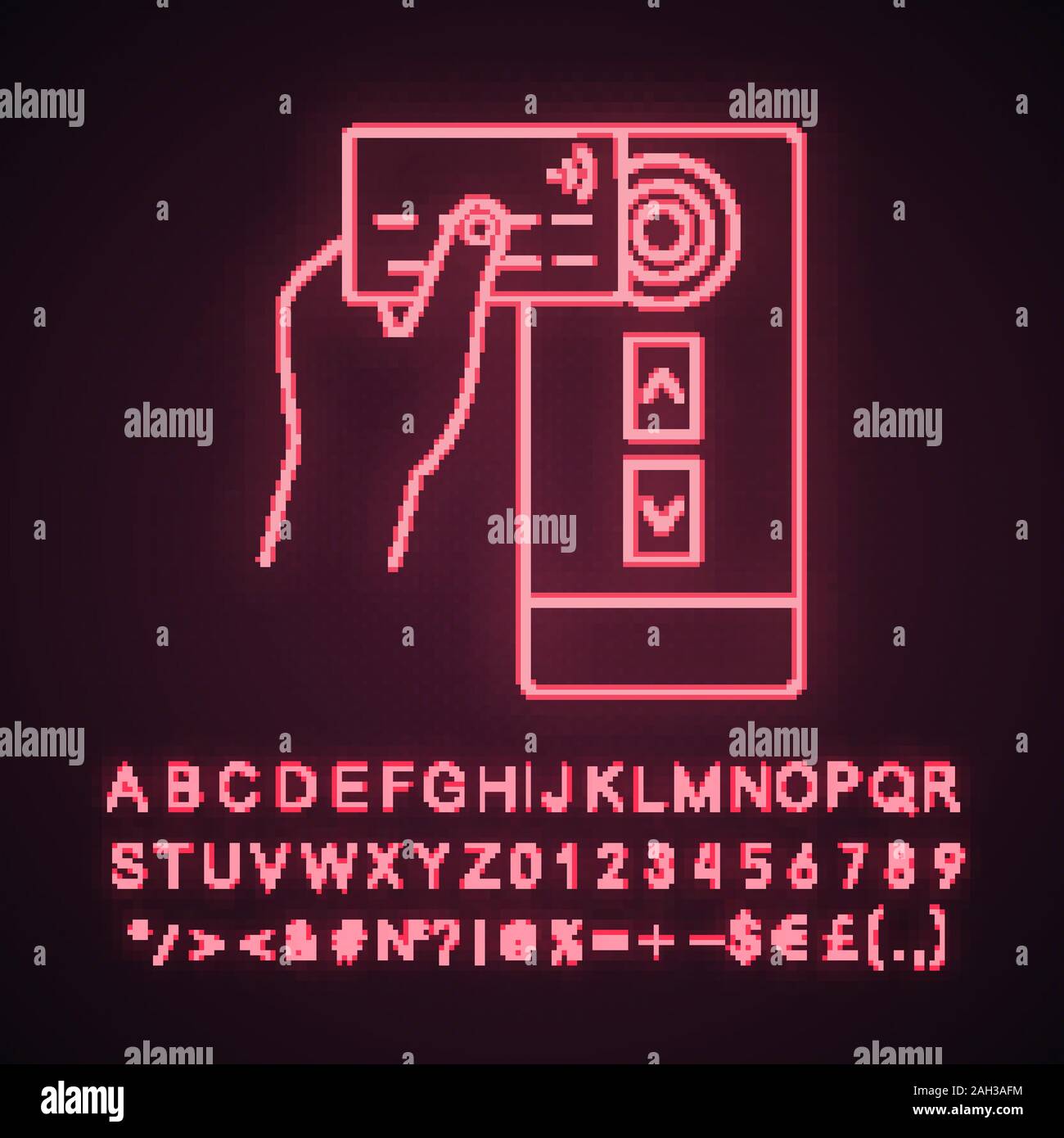 NFC-credit card reader Neonlicht Symbol. NFC öffentliche Verkehrsmittel ...