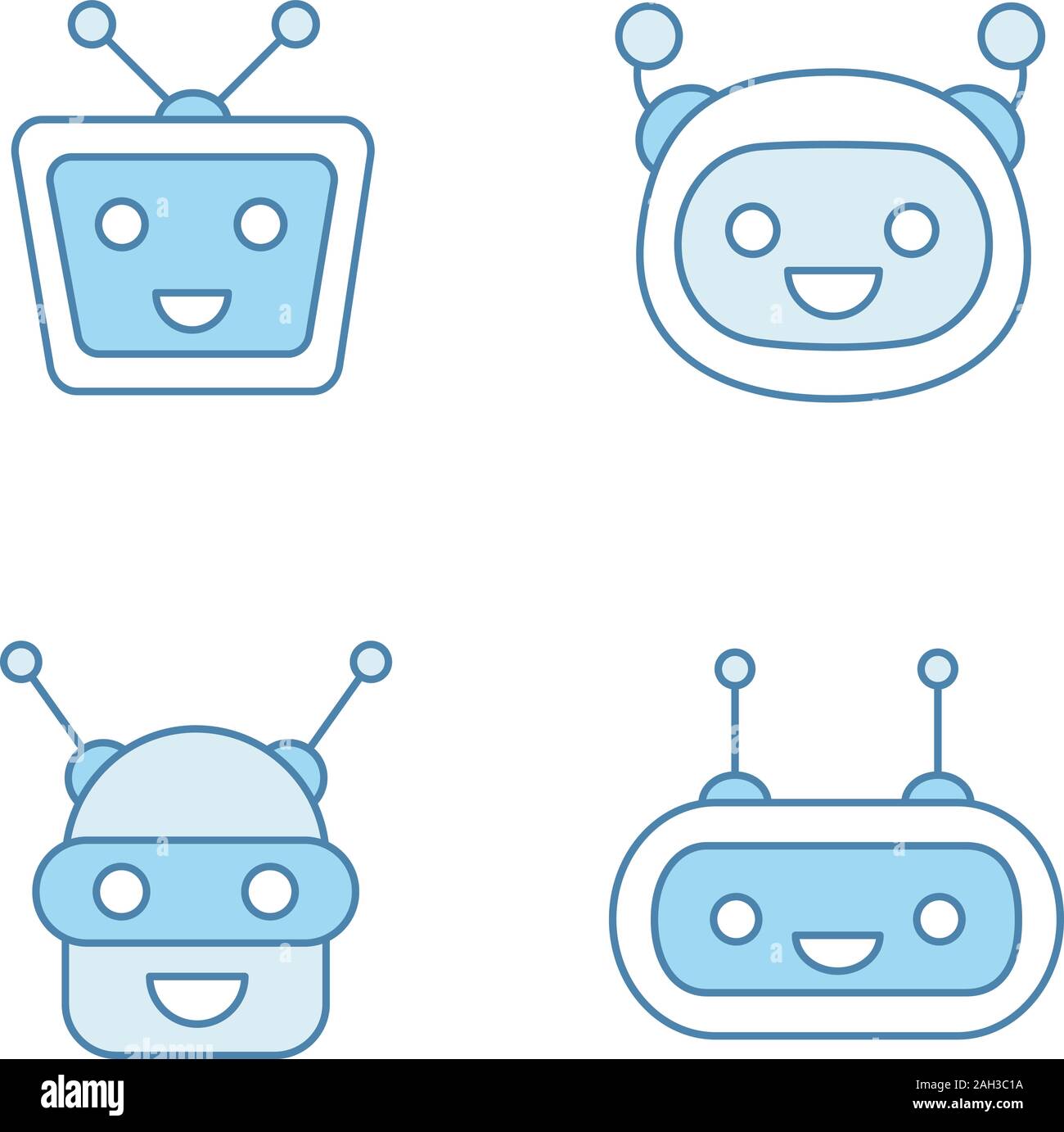 Chatbots farbige Symbole gesetzt. Talkbots. Lachend virtuelle ...