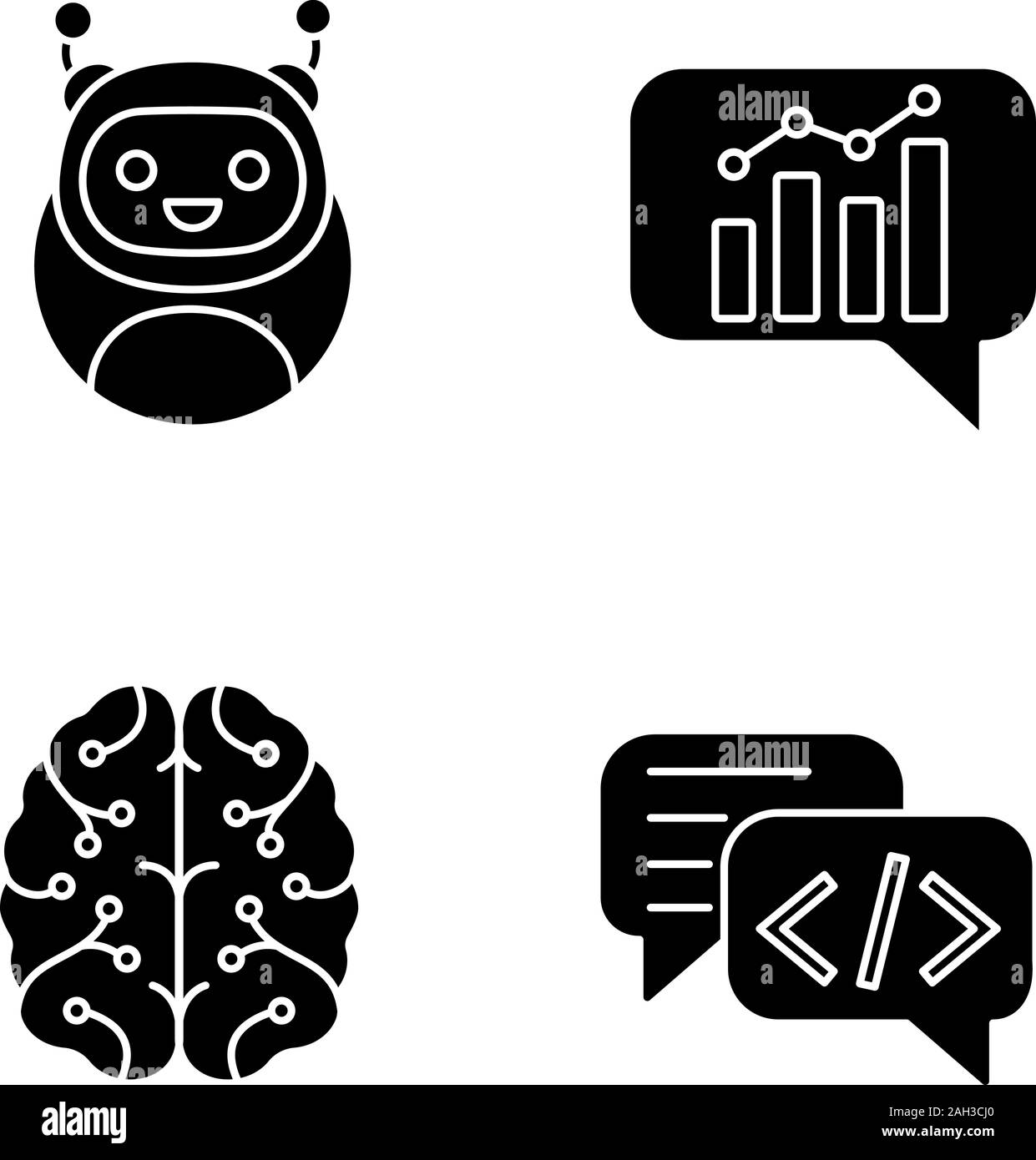 Chatbots Glyphe Symbole gesetzt. Silhouette Symbole. Virtuelle ...