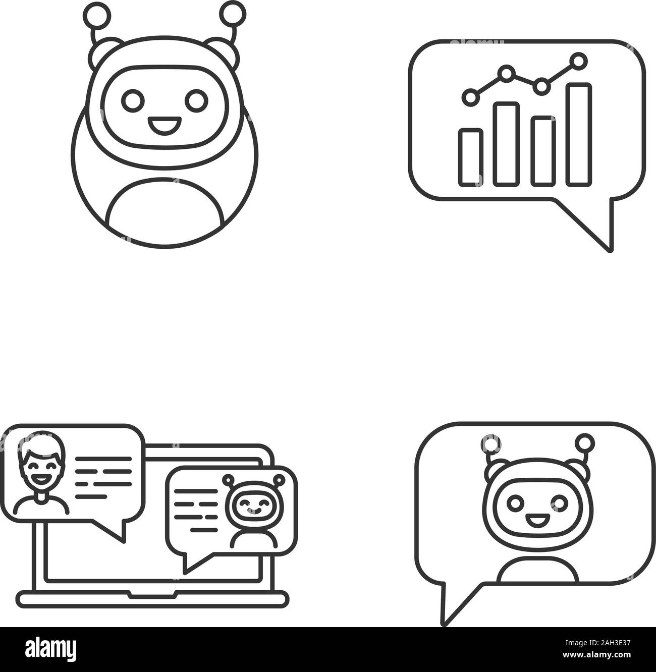 Chatbots lineare Symbole gesetzt. Thin Line Kontur Symbole. Virtuelle ...