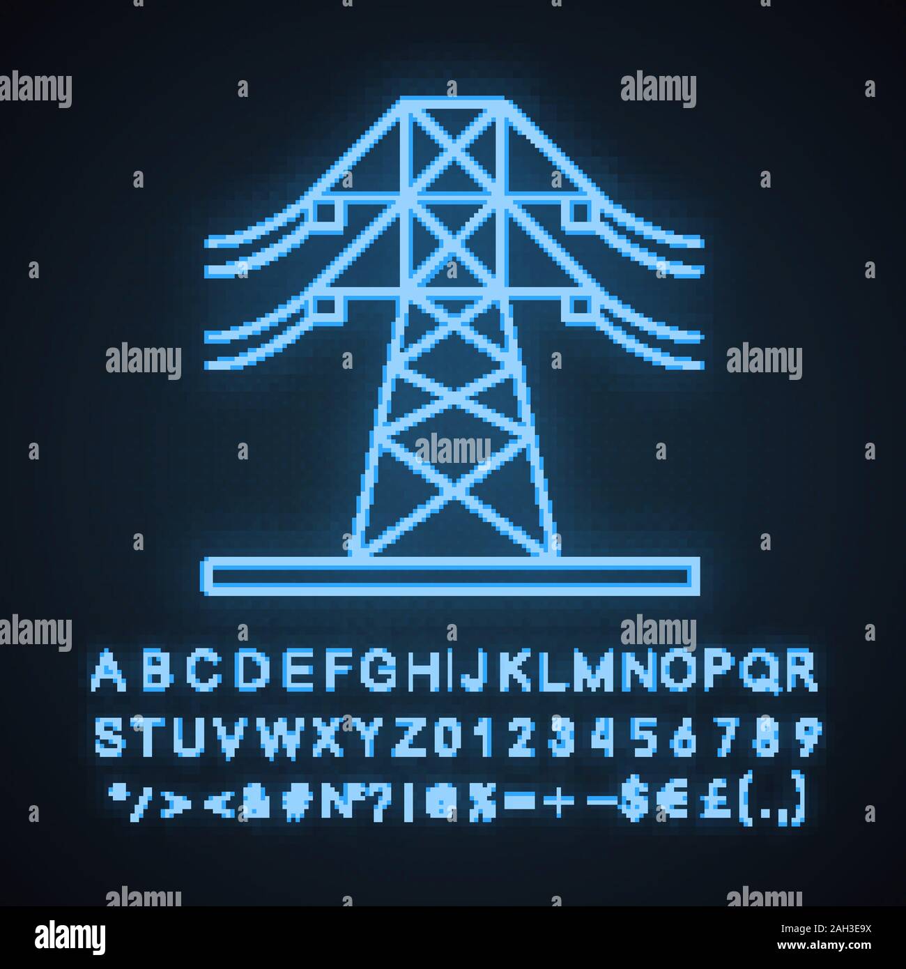Hohe Spannung elektrische Leitung Neonlicht Symbol. Powerline. Strom ...