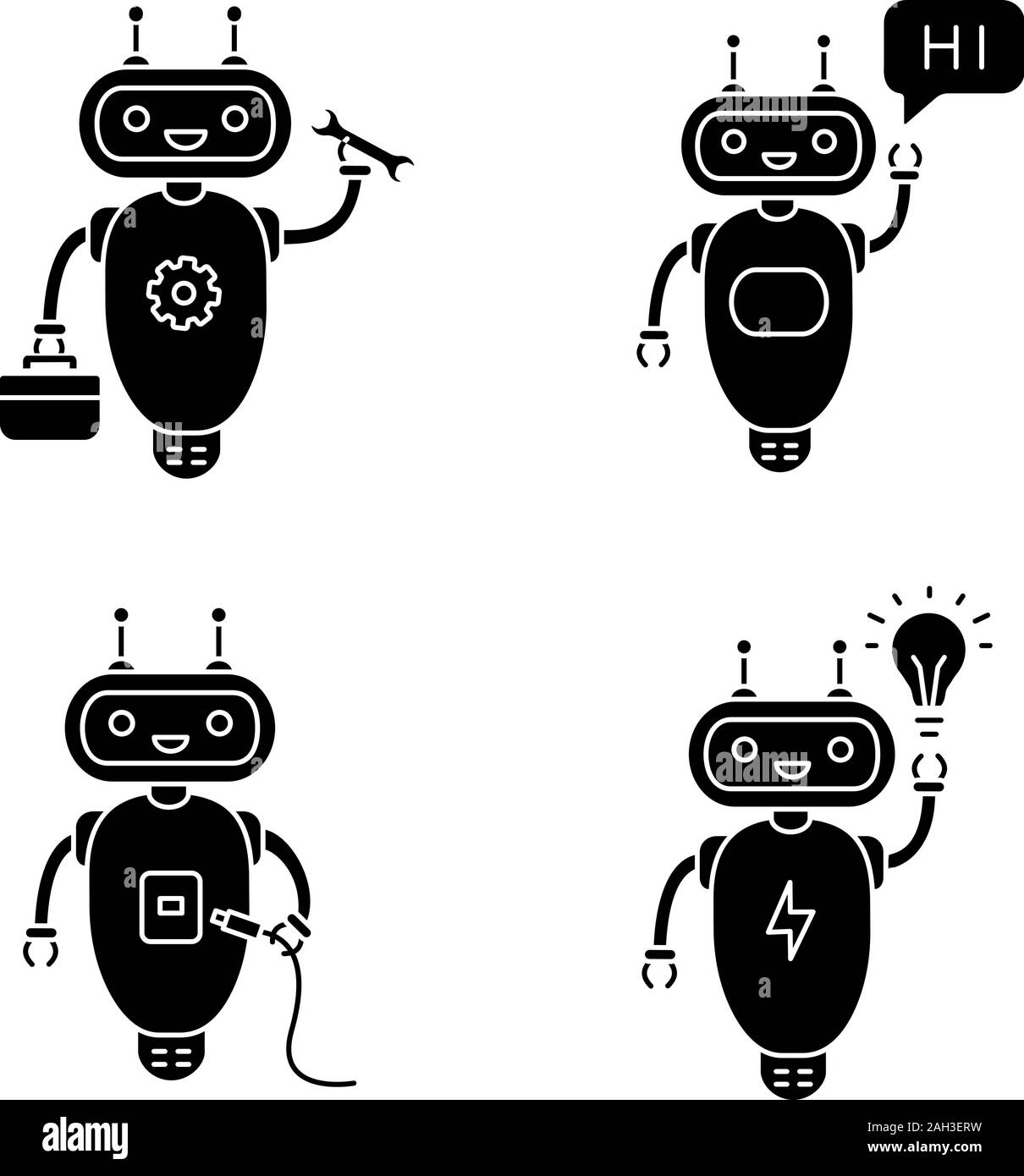 Chatbots Glyphe Symbole gesetzt. Talkbots. Virtuelle Assistenten ...