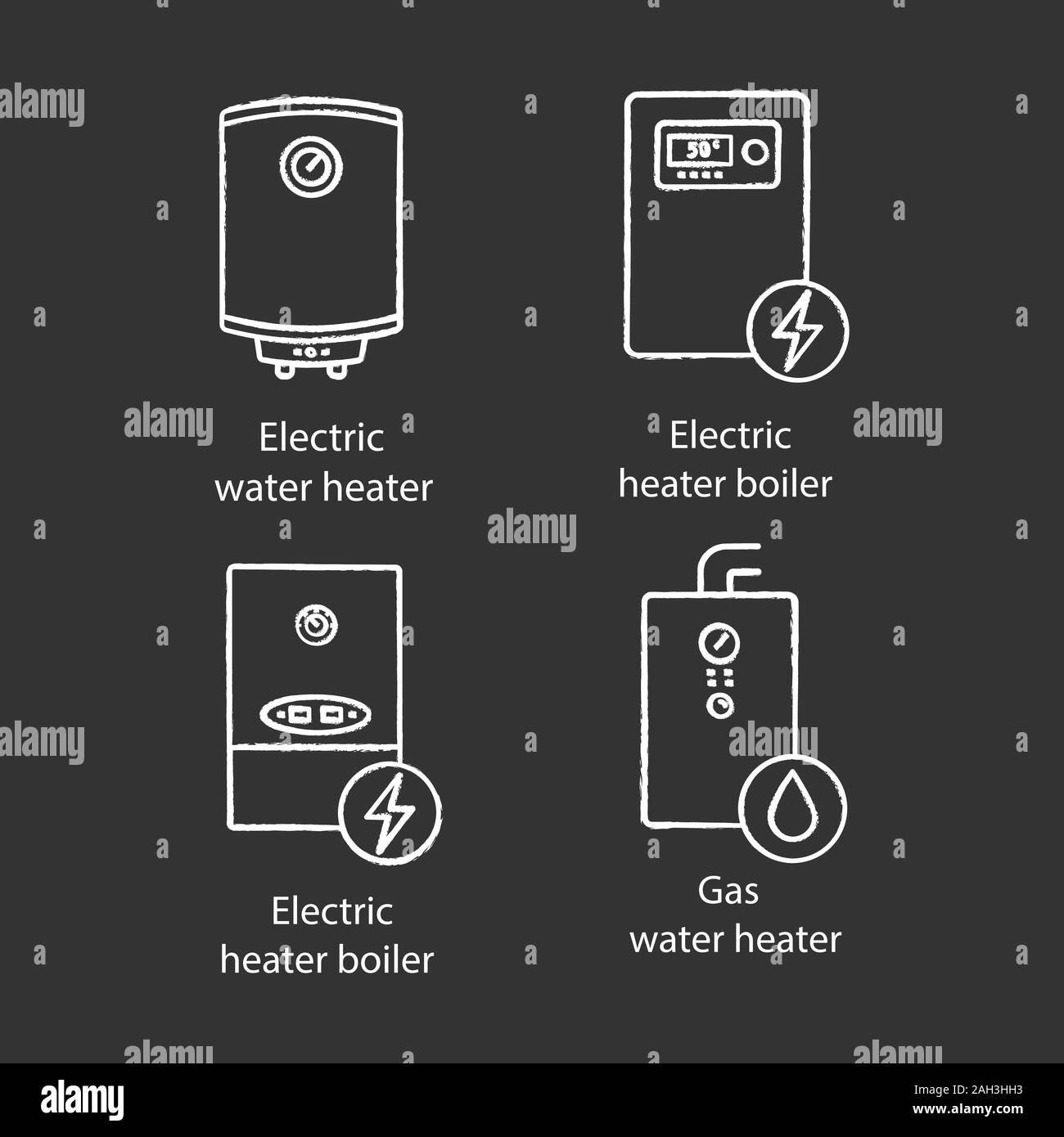 Heizung chalk Symbole gesetzt. Zentralheizung. Strom und Gas Wasser ...