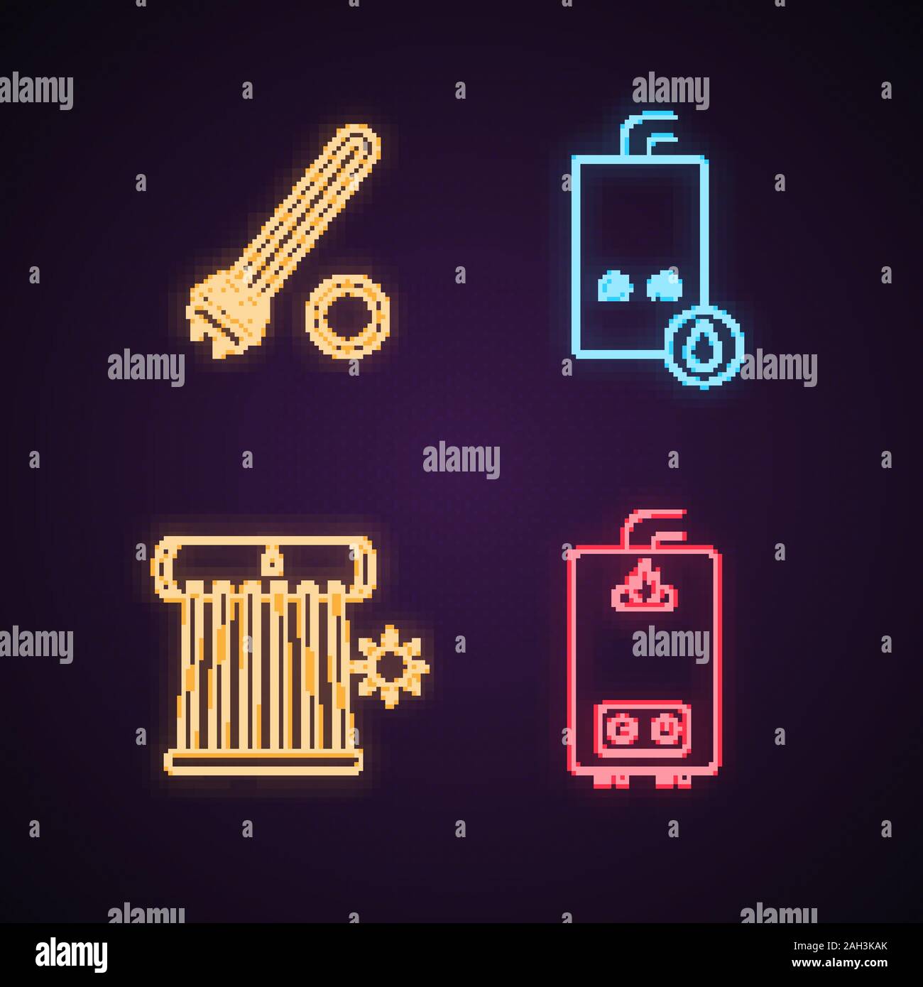 Heizung Neon Licht Symbole gesetzt. Strom und Gas Wasser Heizungen ...