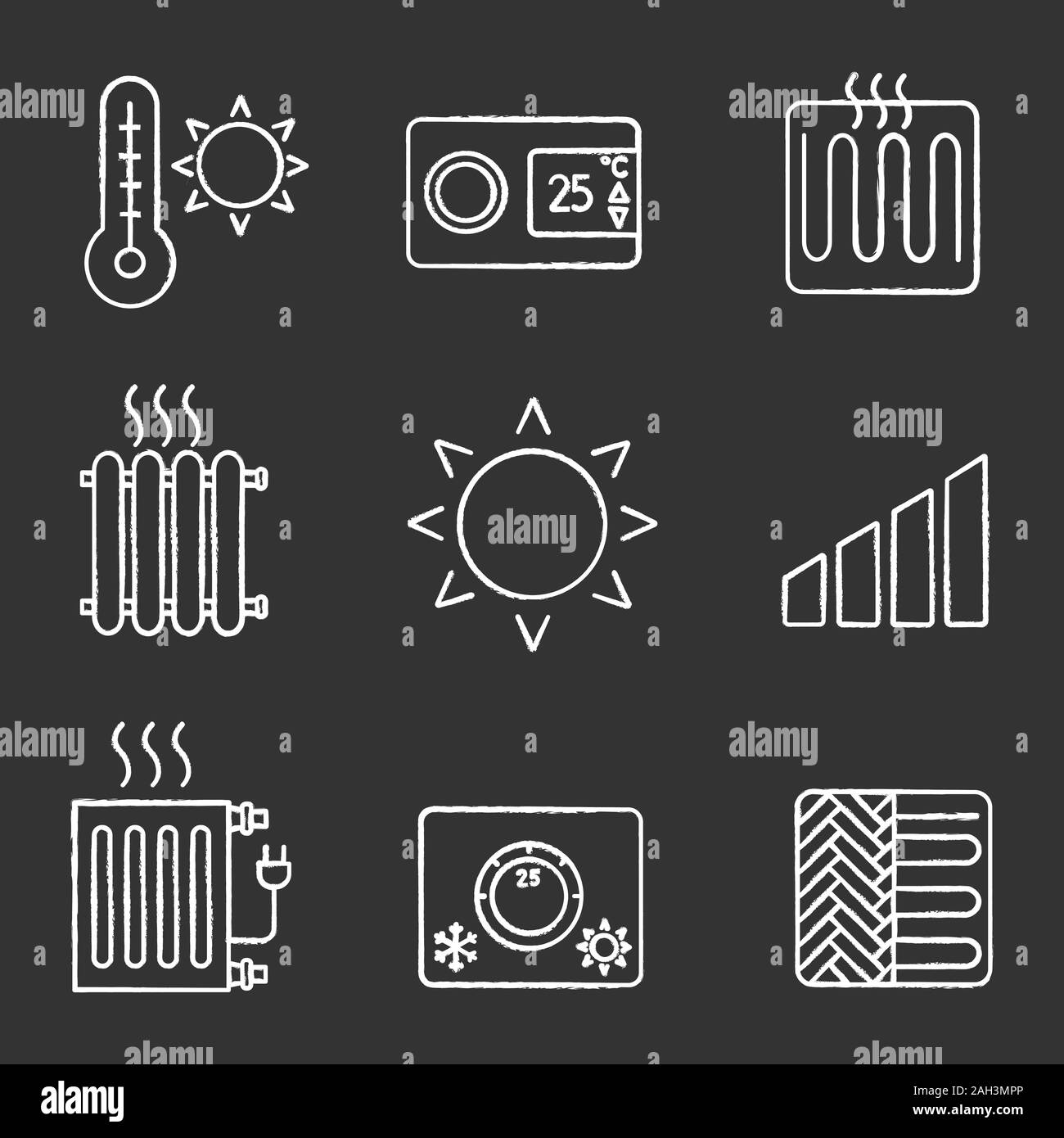 Klimaanlage chalk Symbole gesetzt. Sommer Temperatur, Thermostat ...