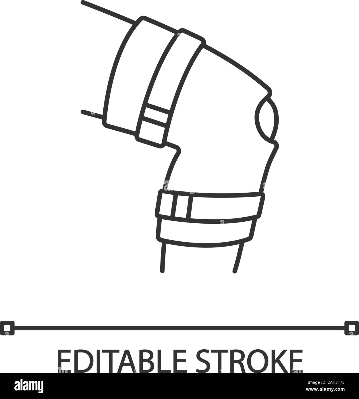 Knieorthese lineare Symbol. Verstellbare Bein Orthese. Dünne Linie ...