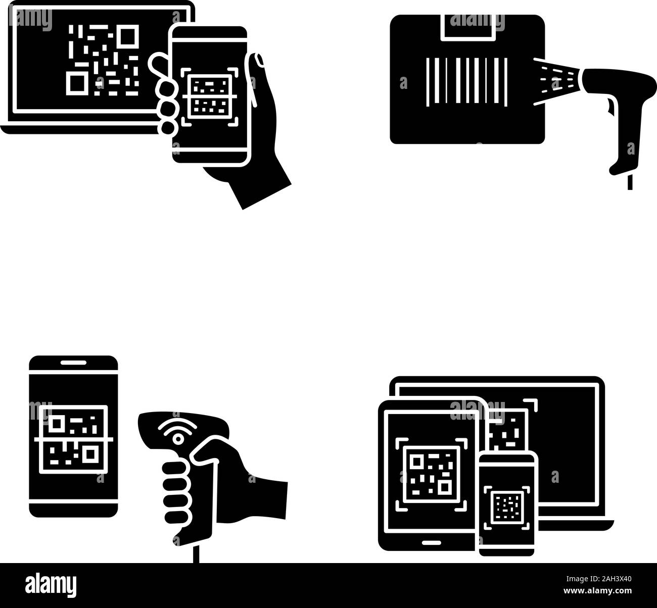 Barcodes Glyphe Symbole. Paket Barcode scannen, QR-Codes auf ...