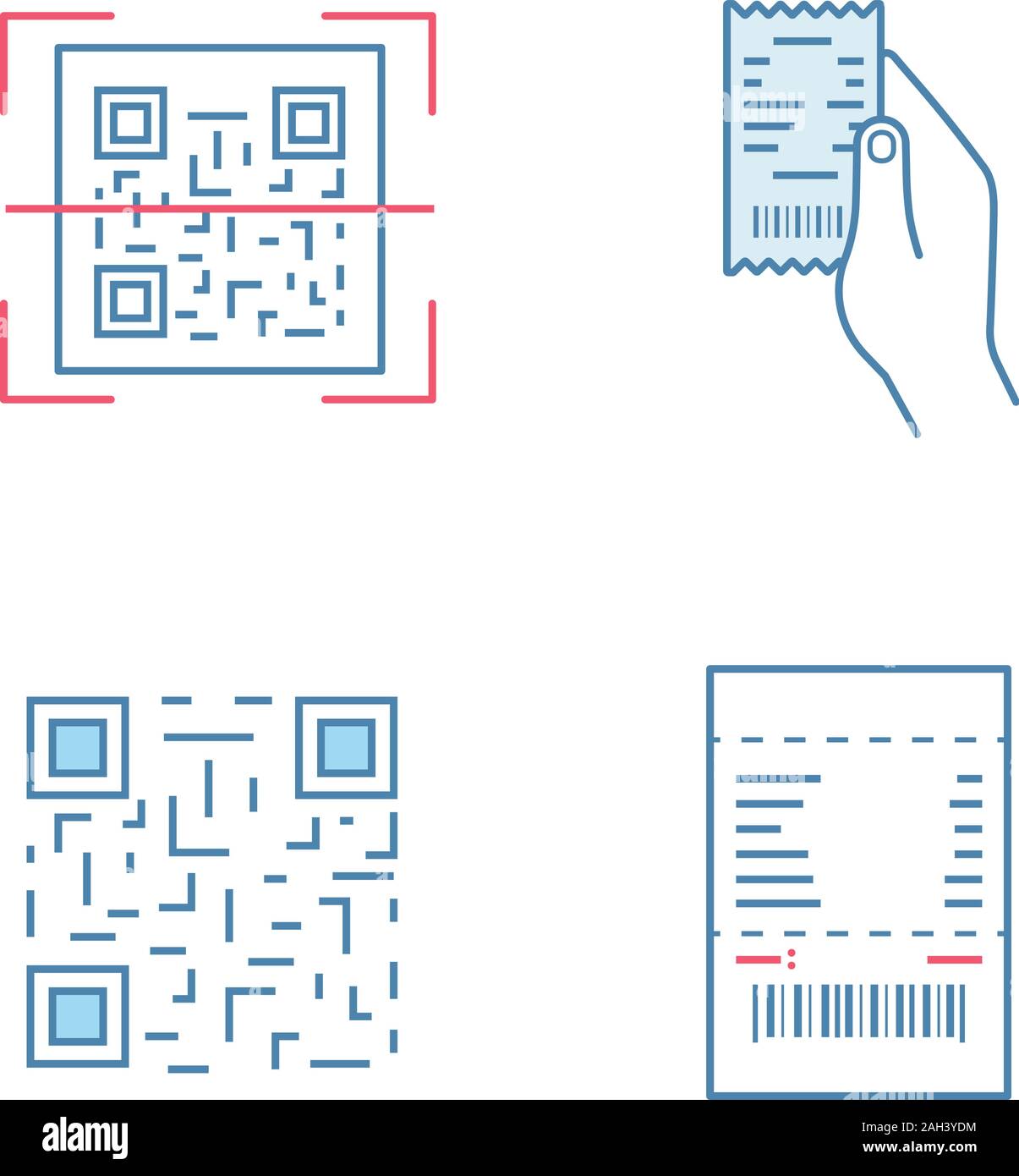 Barcodes farbige Symbole gesetzt. QR-Code scannen, Papier Quittung in ...