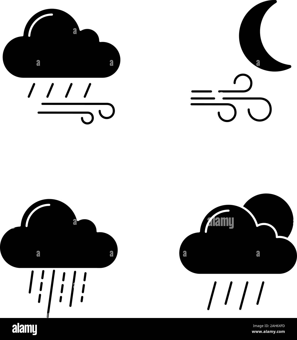 Wettervorhersage Glyphe Symbole gesetzt. Windigen regnerischen Wetter ...
