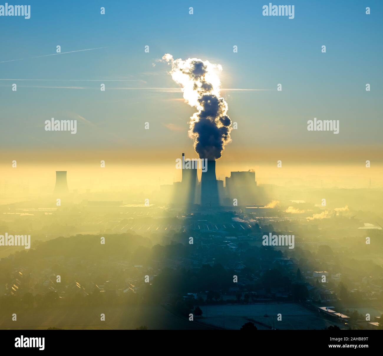 Luftbild, Steinkohlekraftwerk Westfalen der RWE, morgen Eindruck, Back ...