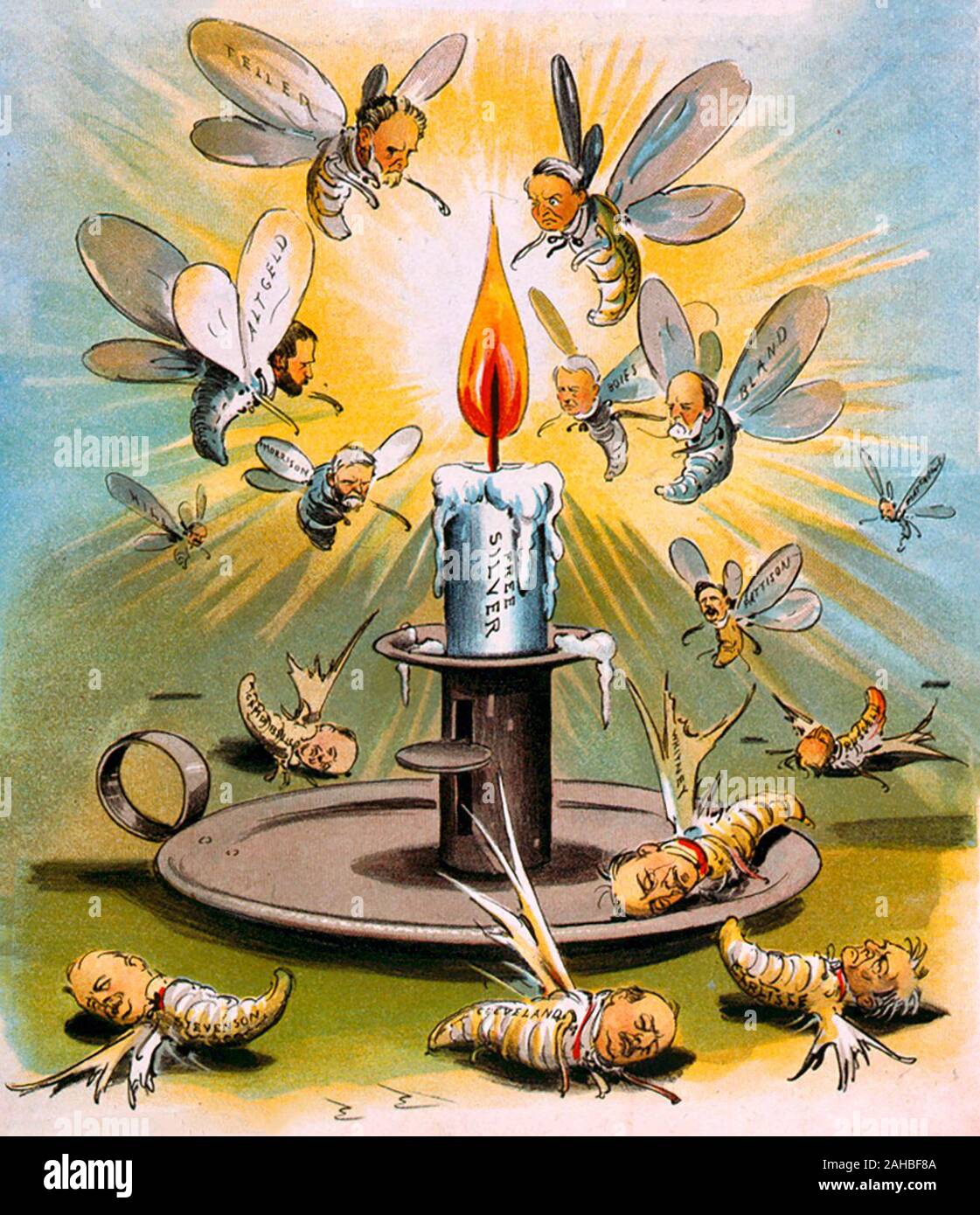 Das silber Kerze und die Motten - Politische Karikatur, Motten, Altgeld ...