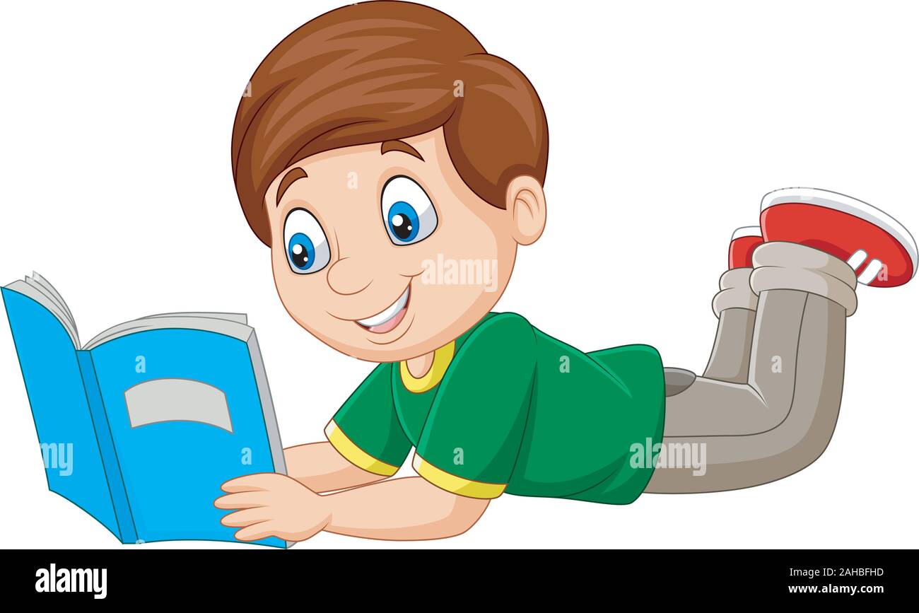 Cartoon boy zur Festlegung und ein Buch lesen Stock-Vektorgrafik - Alamy