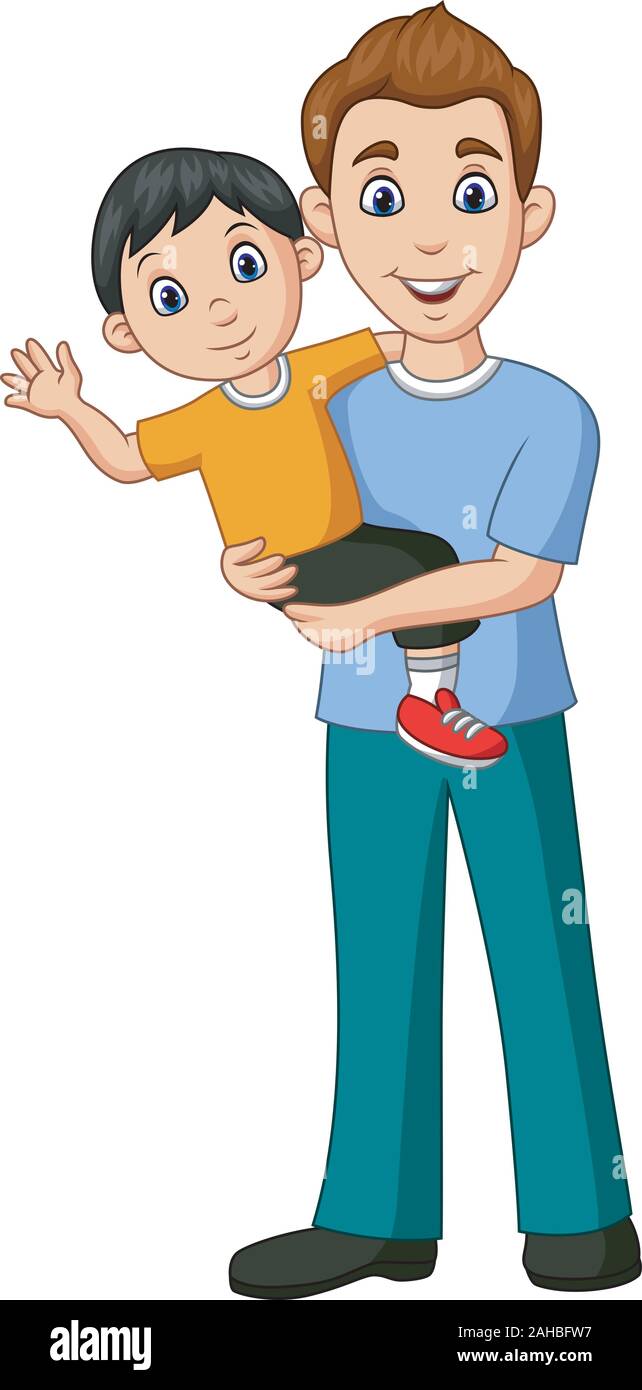 Cartoon Vater mit einem Sohn in seine Arme Stock-Vektorgrafik - Alamy