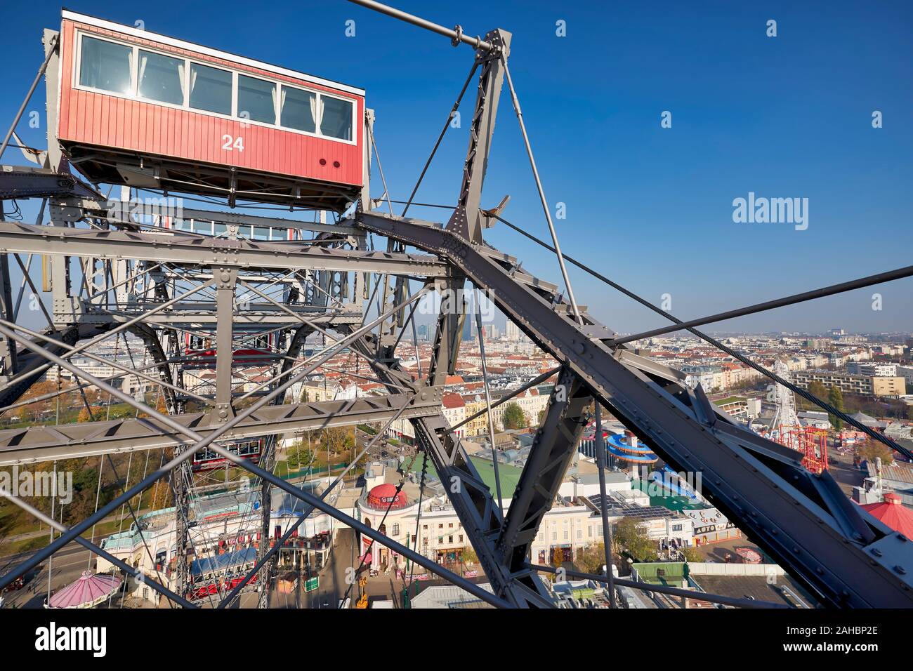 Riesenrad Panoramablick auf das Rad. Prater. Die älteste Riesenrad der ...
