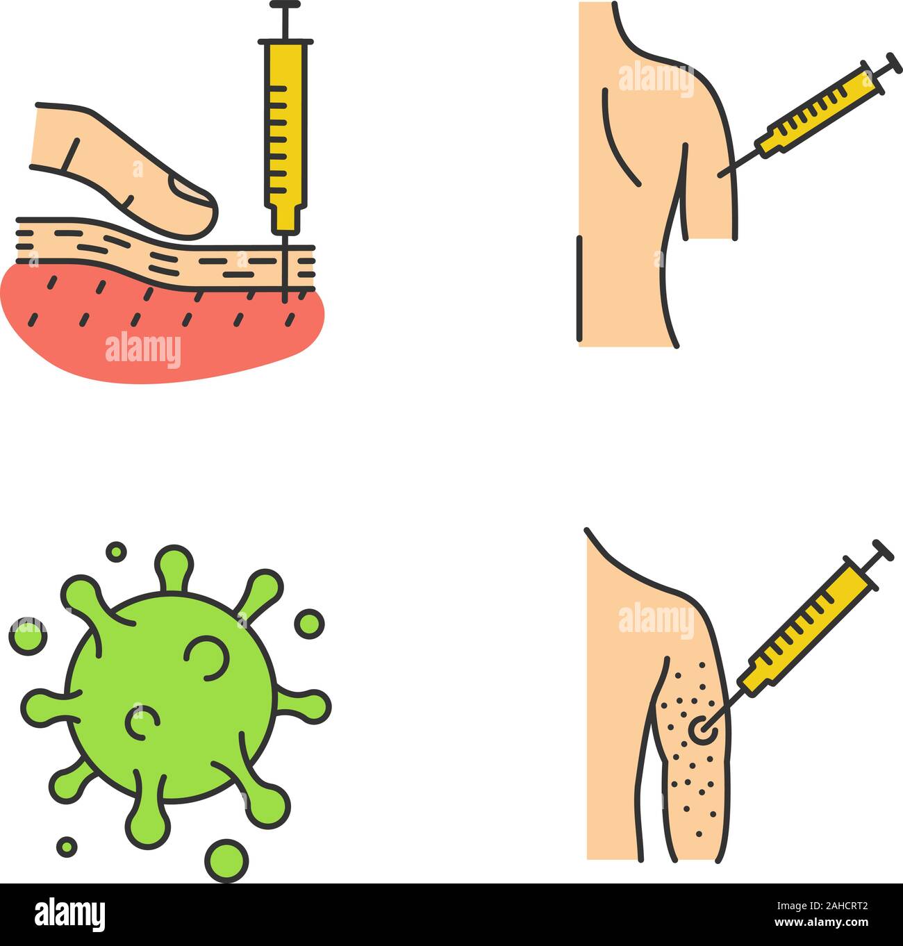 Impfungen und Immunisierung farbige Symbole gesetzt. Die subkutane ...