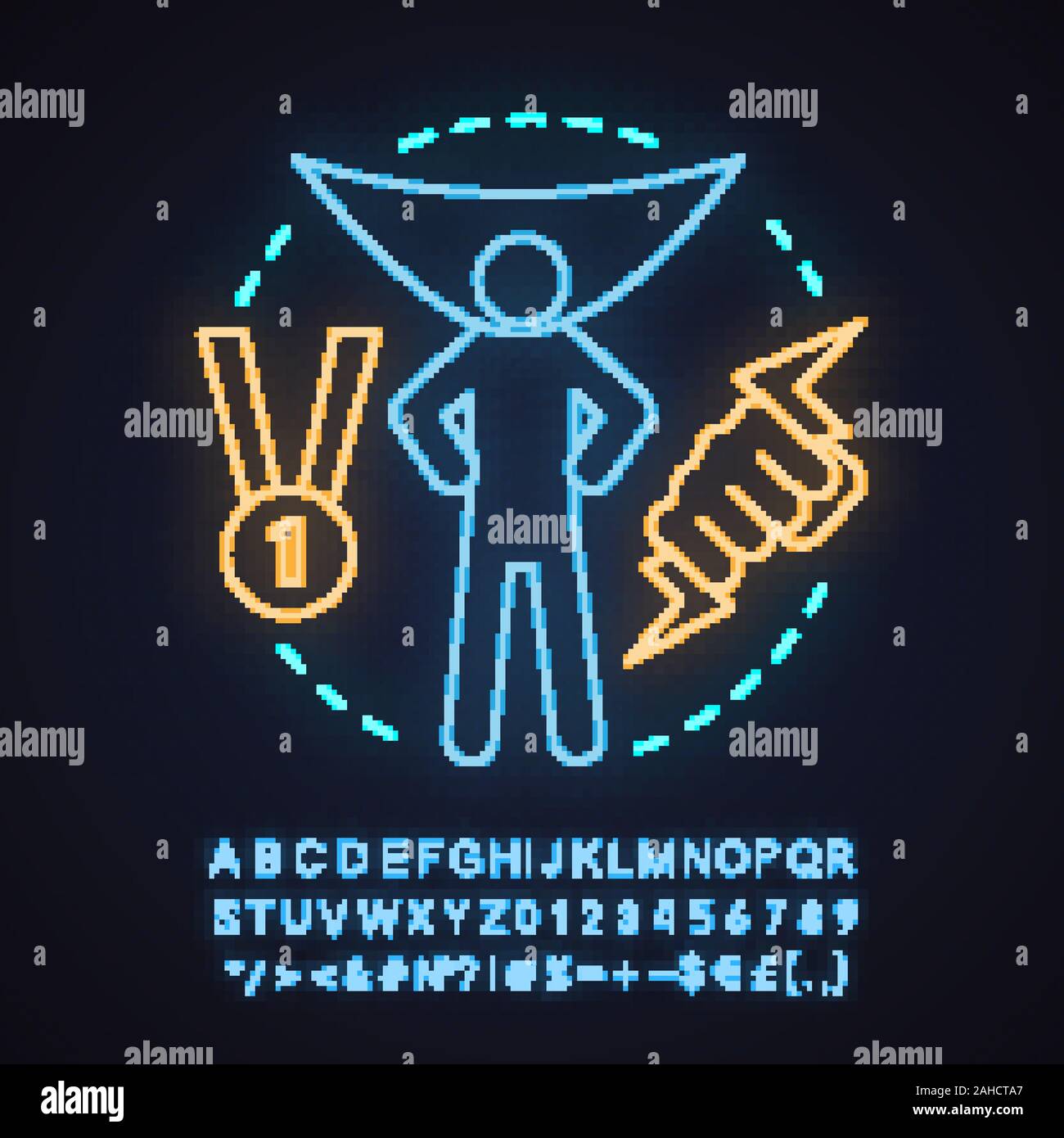 Mut Neon Licht Konzept Symbol. Führung Idee. Leader, Sieger, Meister ...