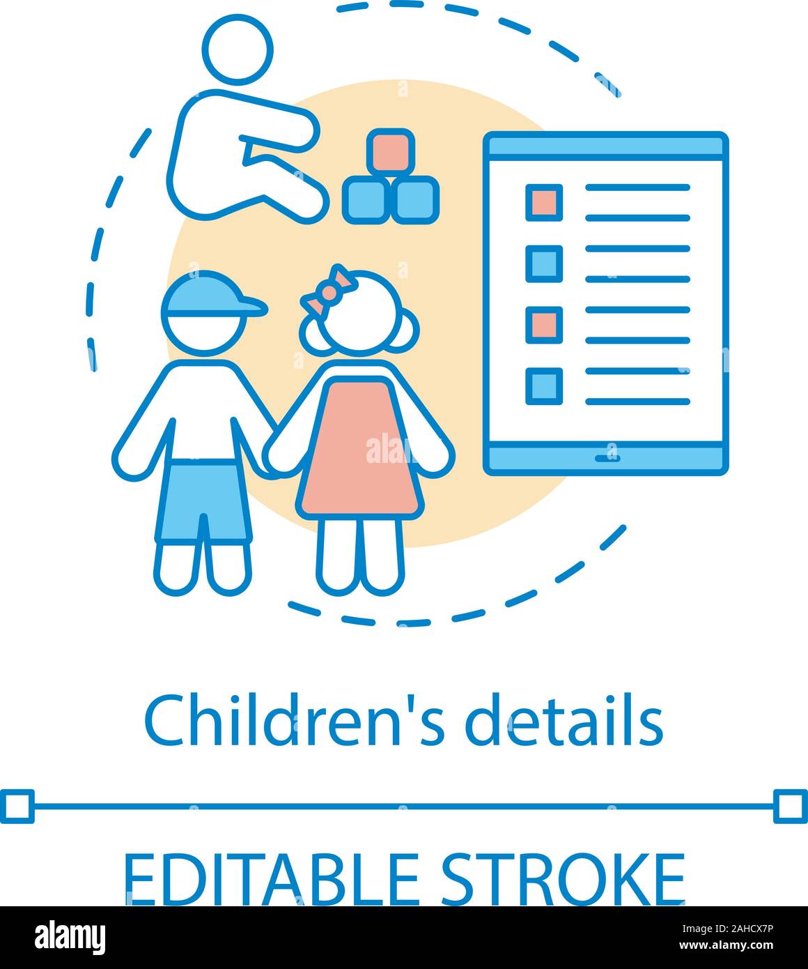 Kinder details Konzept Symbol. Kindergarten, Vorschule, Grundschule ...