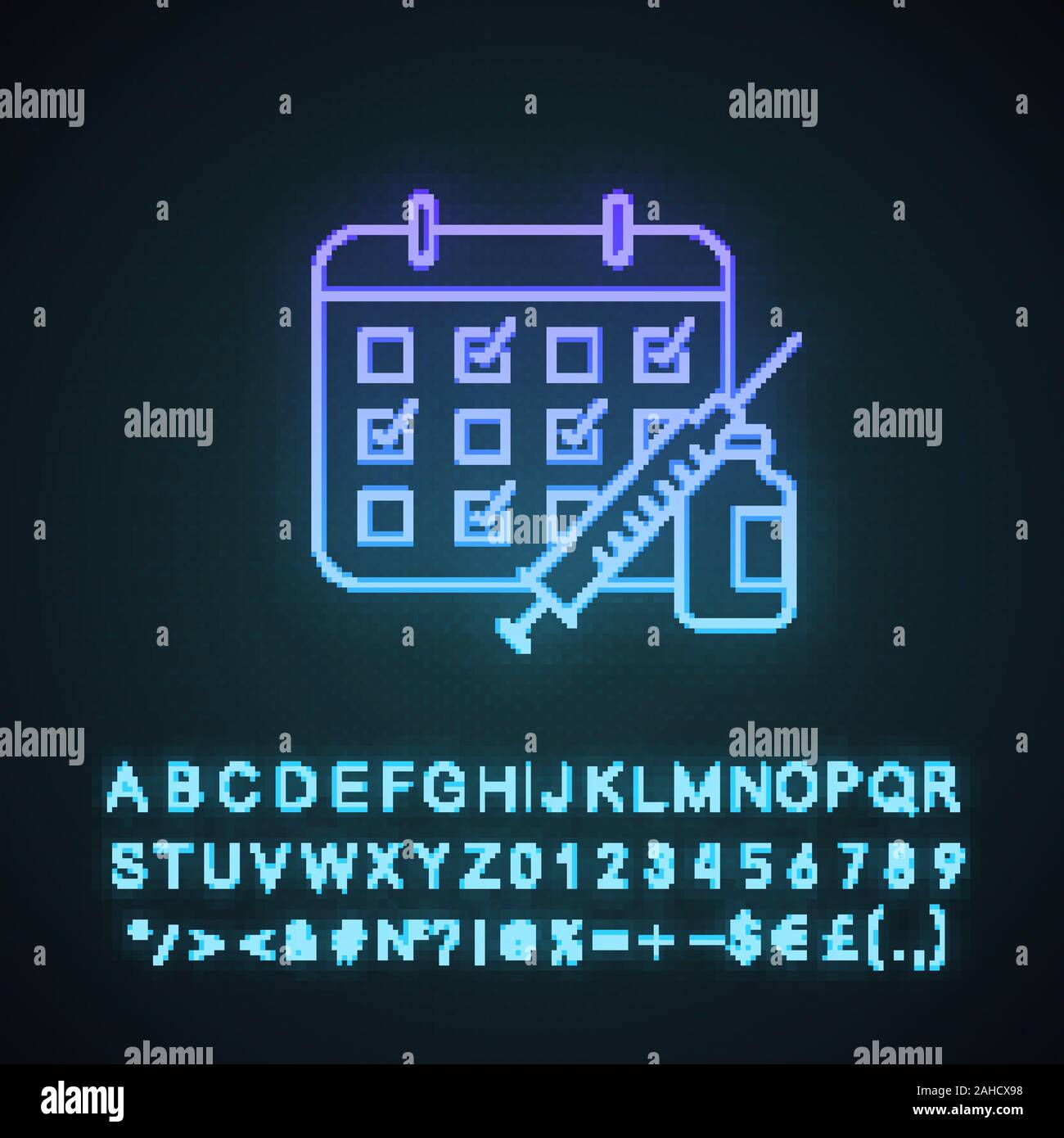 Impfkalender Neonlicht Symbol. Impfschema. Die Prävention. Leuchtende ...