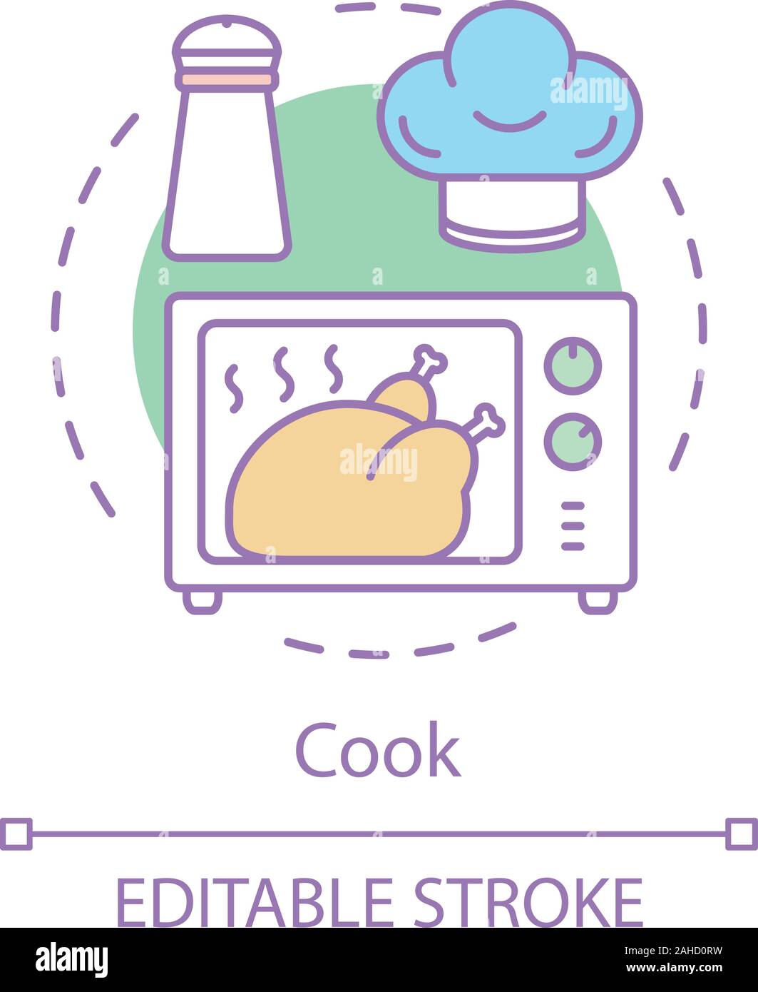 Kochen Konzept Symbol. Backen Hühnchen in Mikrowelle Idee dünne Linie ...