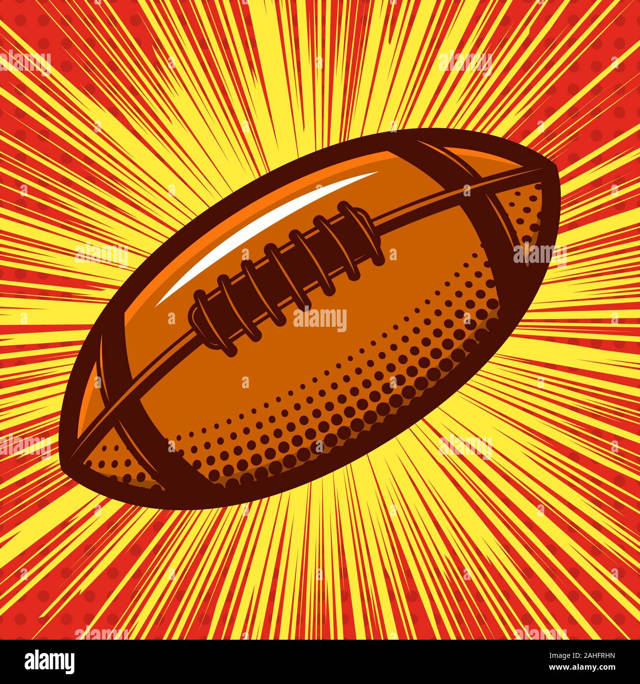 Rugby Ball auf Comic-stil Hintergrund. Design Element für Poster ...