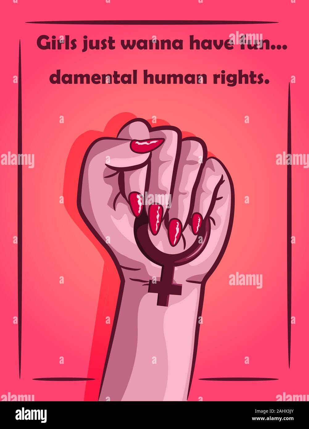 Zeichnung einer Frau, die Faust in die Luft halten der weiblichen ...