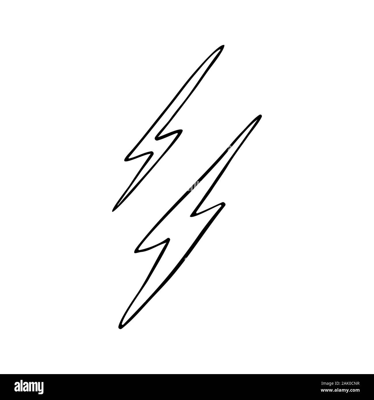 Zwei Blitz-symbol im Stil von Doodle schwarz und weiß Abbildung Stock ...