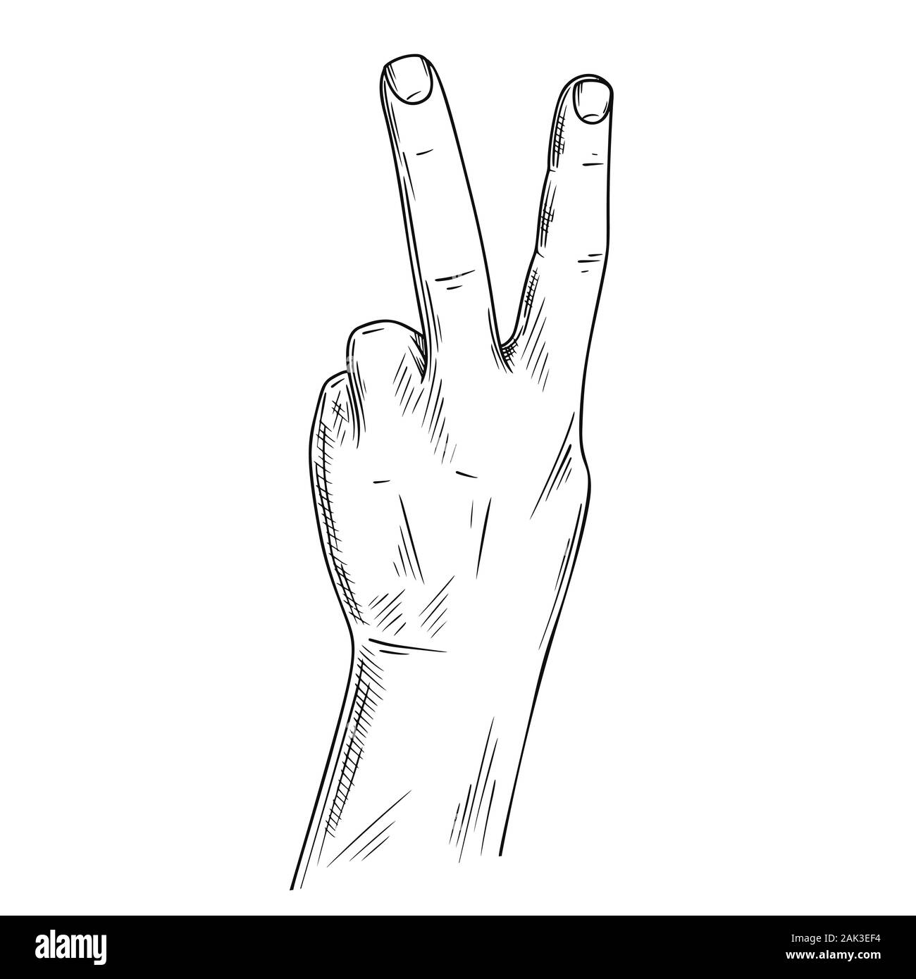 Handzeichen Sieg oder Frieden und Schere. Vector Illustration in Skizze ...