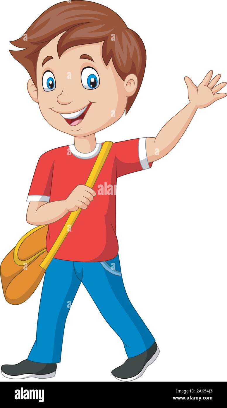 Education cartoon boy walking back Ausgeschnittene Stockfotos und ...