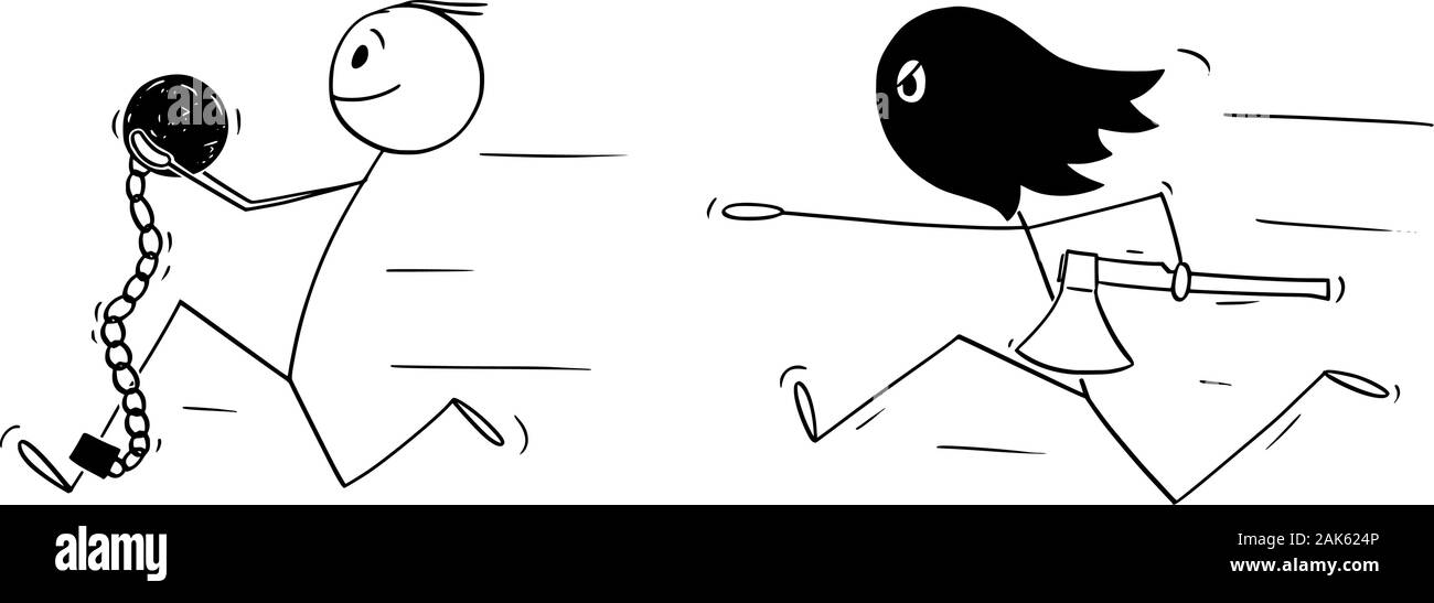 Vektor cartoon Strichmännchen Zeichnung des Menschen in der Kette mit ...