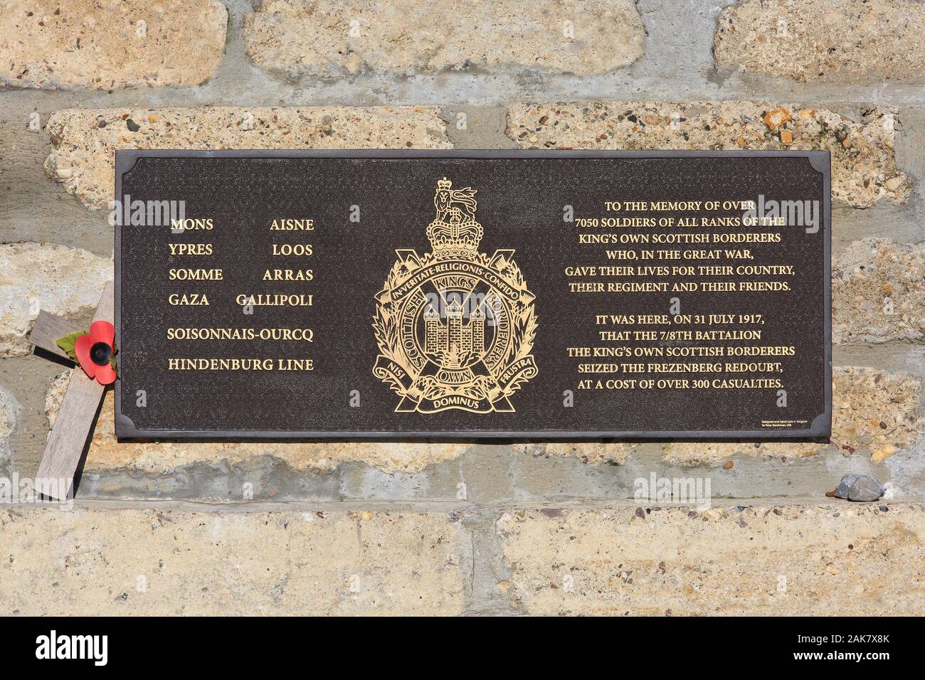 Plakette auf dem Frezenberg Ridge schottischen Denkmal für die Soldaten ...