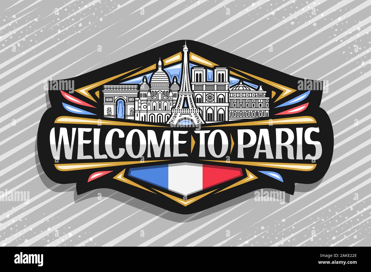 Vektor logo für Paris, dunkle Zeichen mit schwarzen und weißen Linie ...