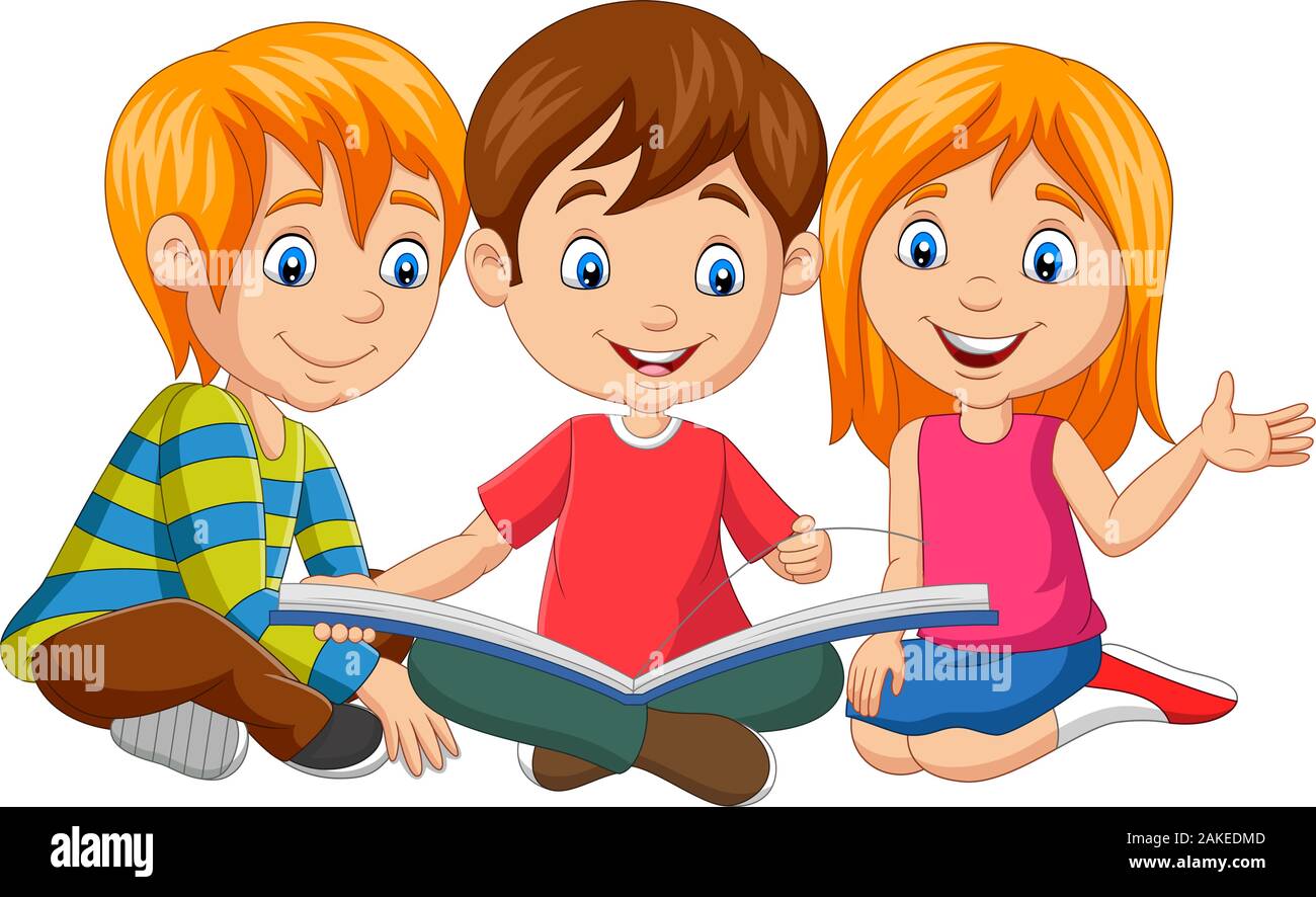 Cartoon happy Kids ein Buch lesen Stock-Vektorgrafik - Alamy