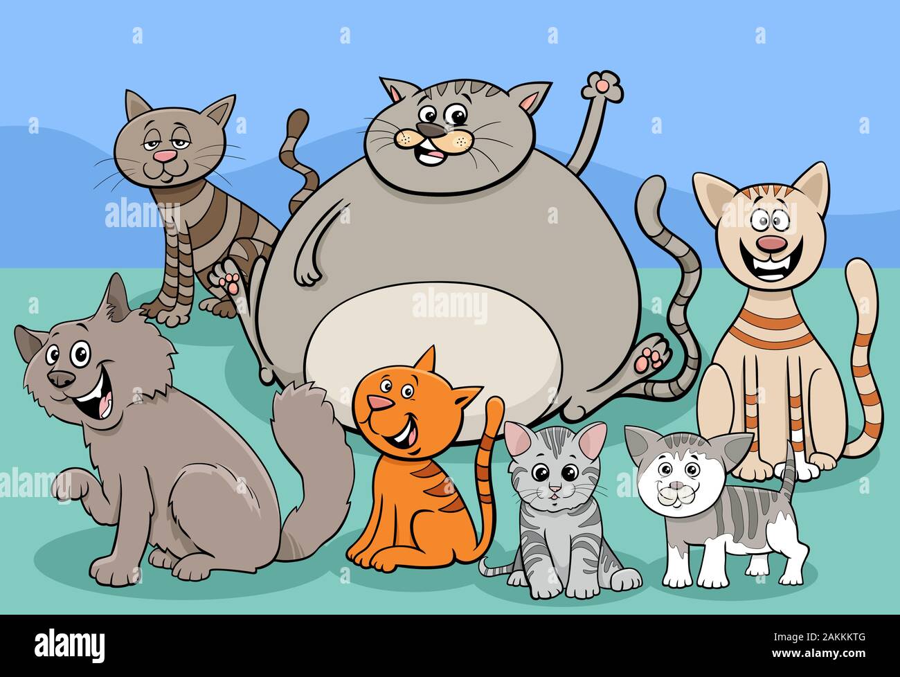 Cartoon Illustration von Katzen und Kätzchen Comic Tier Zeichen Gruppe ...