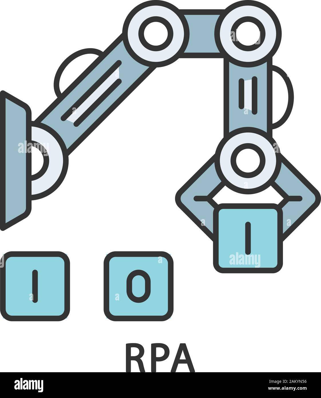 RPA Farbe Symbol. Industrielle Roboterarm. Roboter Manipulator hand Cubes zu sammeln. Roboter in ...