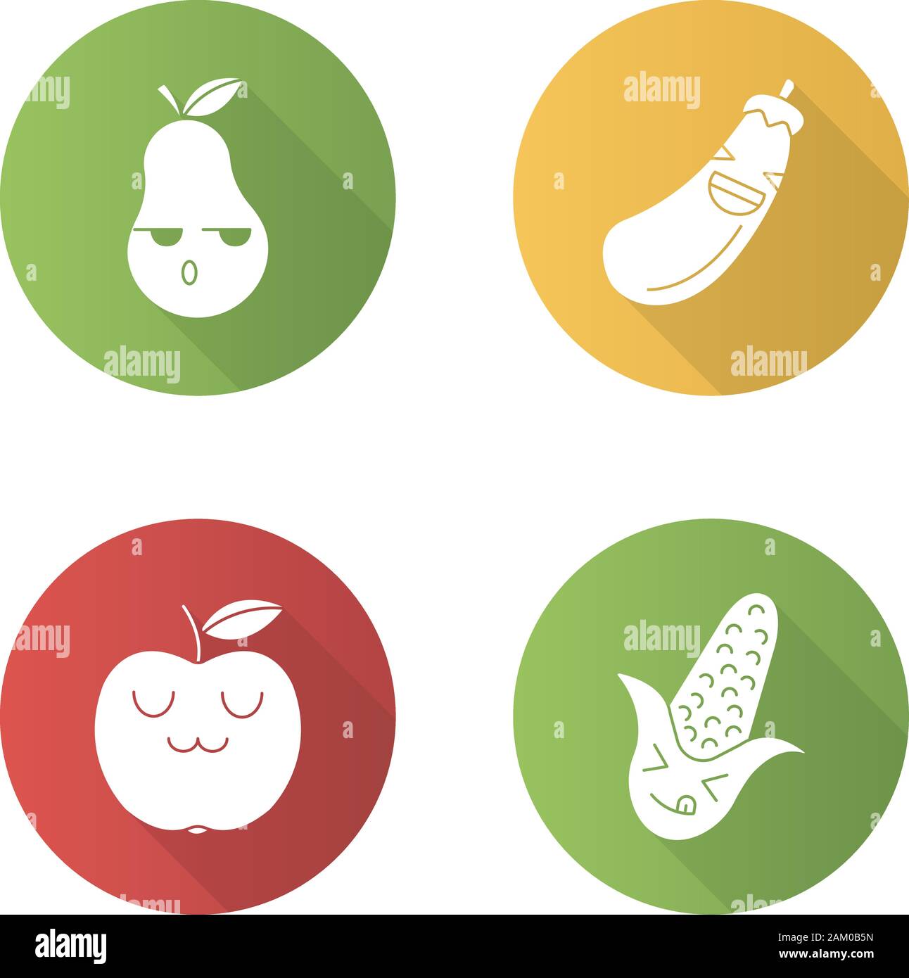 Obst und Gemüse niedlich Kawaii flache Bauweise lange Schatten Glyphe ...