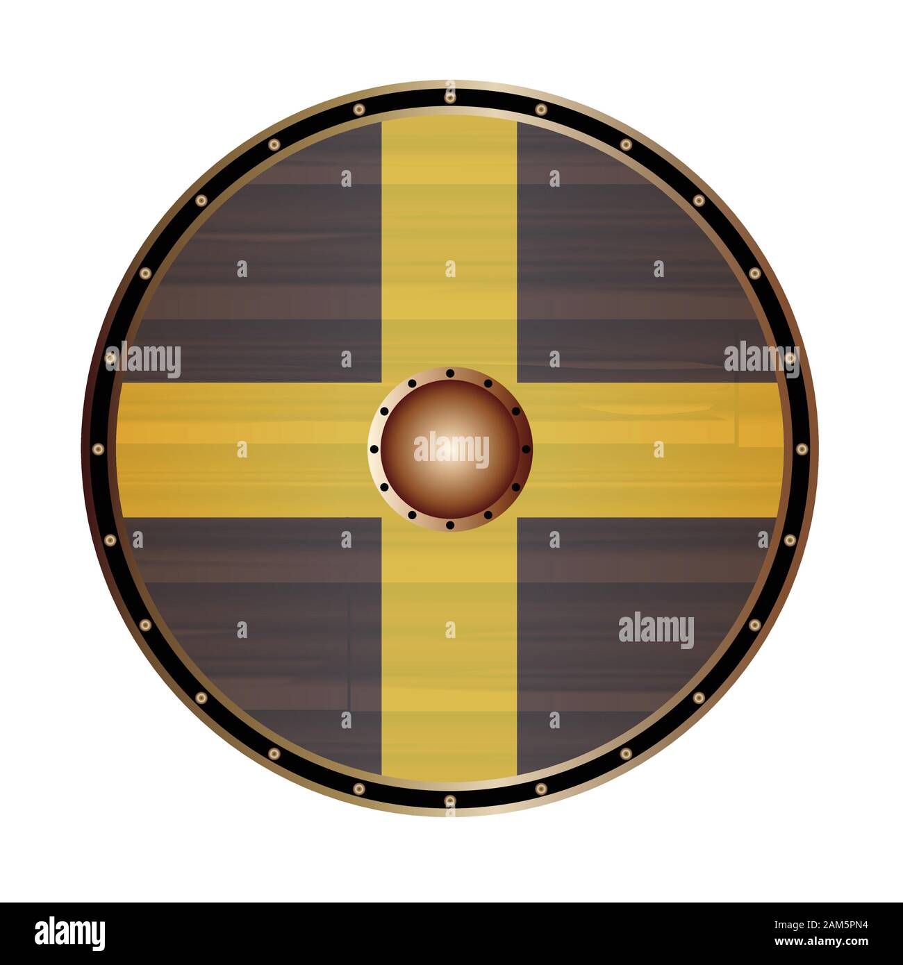 Ein Wikinger Stil runder Schild mit der walisischen Flagge von St ...