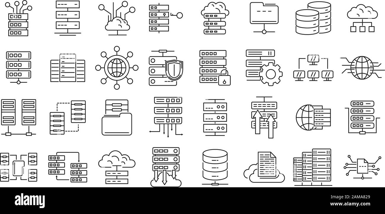 Data Center Symbole gesetzt. Umrisse von Data Center Vector Icons für ...