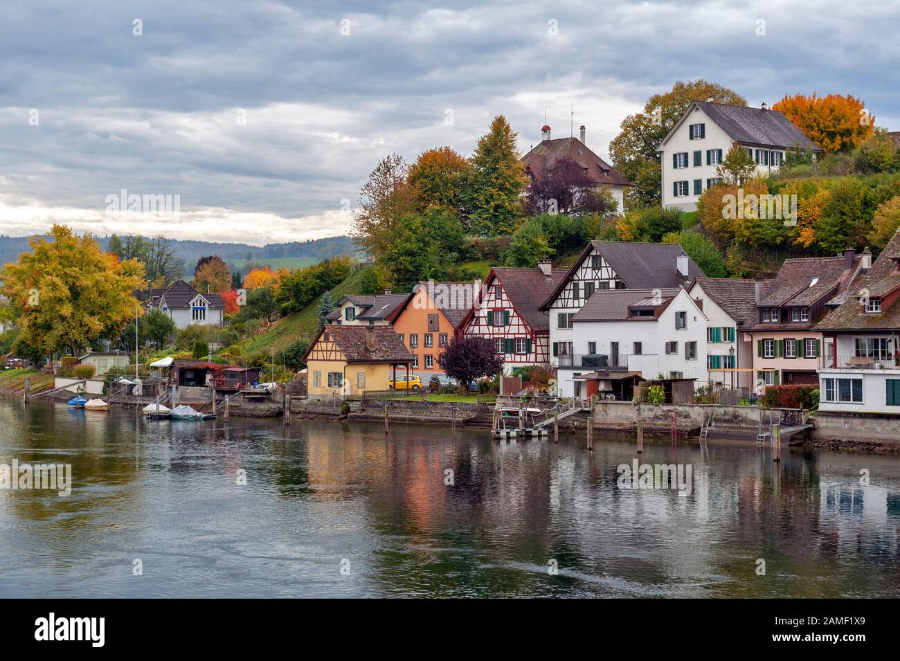 Malerische Aussicht auf Stein Am Rhein, eine kleine historische Stadt ...