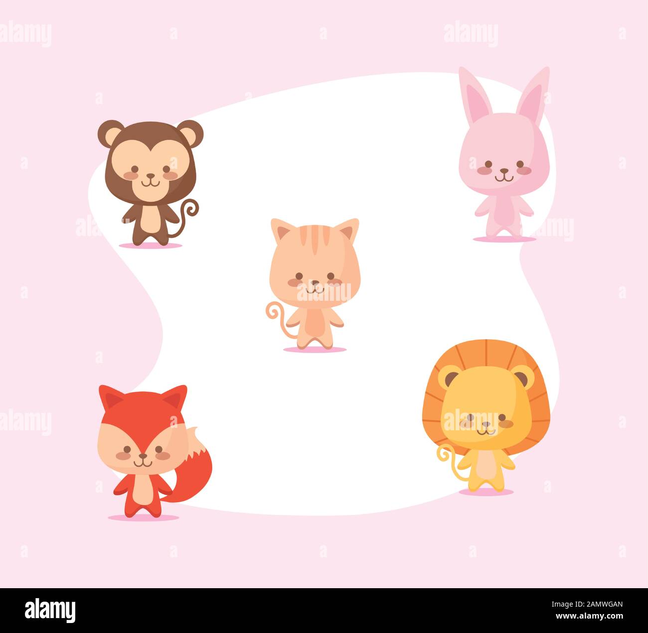 Niedlich Affe Kaninchen Katze Löwen und Fuchs Cartoon Design, Tierzoo ...