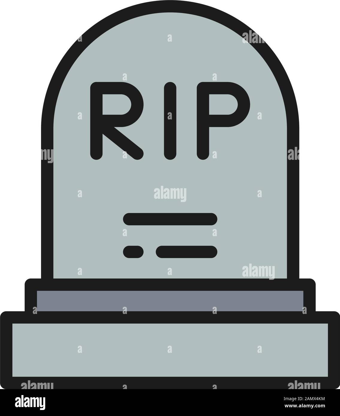 Grabstein, Grab, Grabsteine Symbol mit flacher Farblinie. Isoliert auf ...